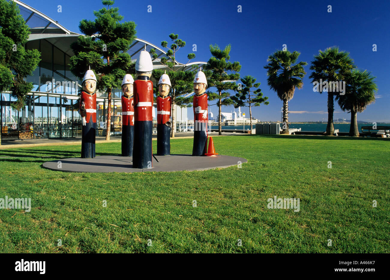 Bollards of artist Jan Mitchell at the seaside promenade, waterfront ...