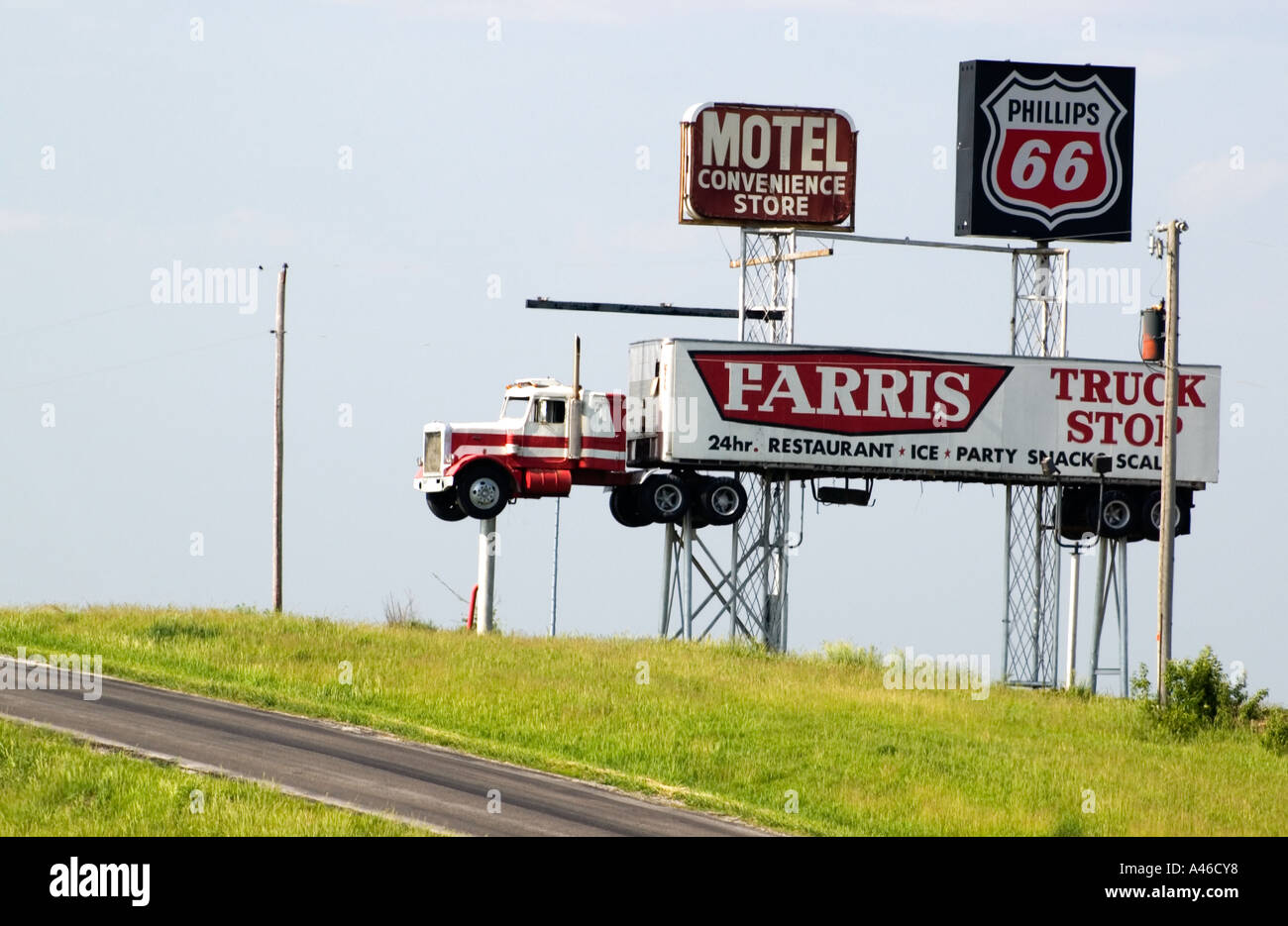 Humorous truck stop sign crafted from an 18-wheeler tractor trailer ...