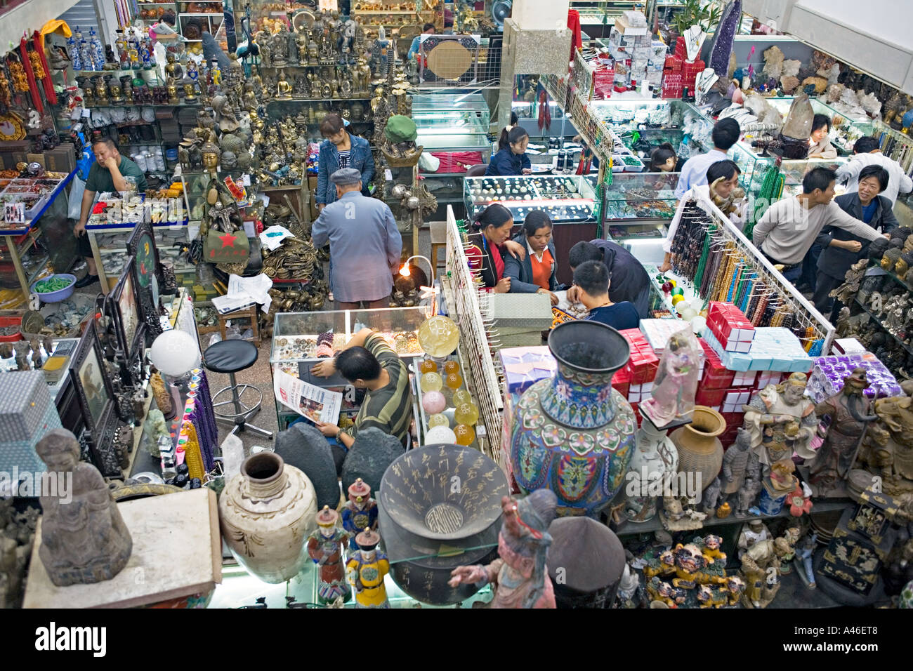 CHINA SHANGHAI Fuyou Antique market in the Old City with crowded stalls ...