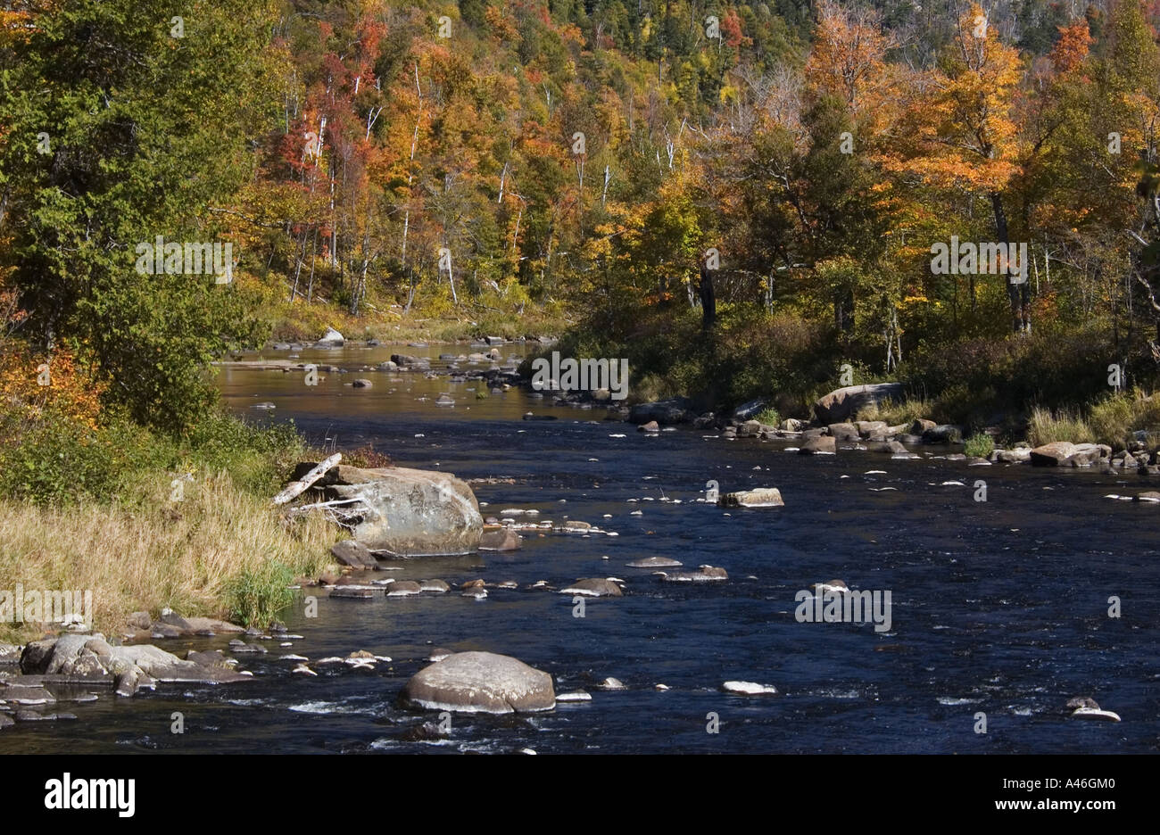 Autumn Color On Ausable River Adirondack Mountains New York Stock Photo ...