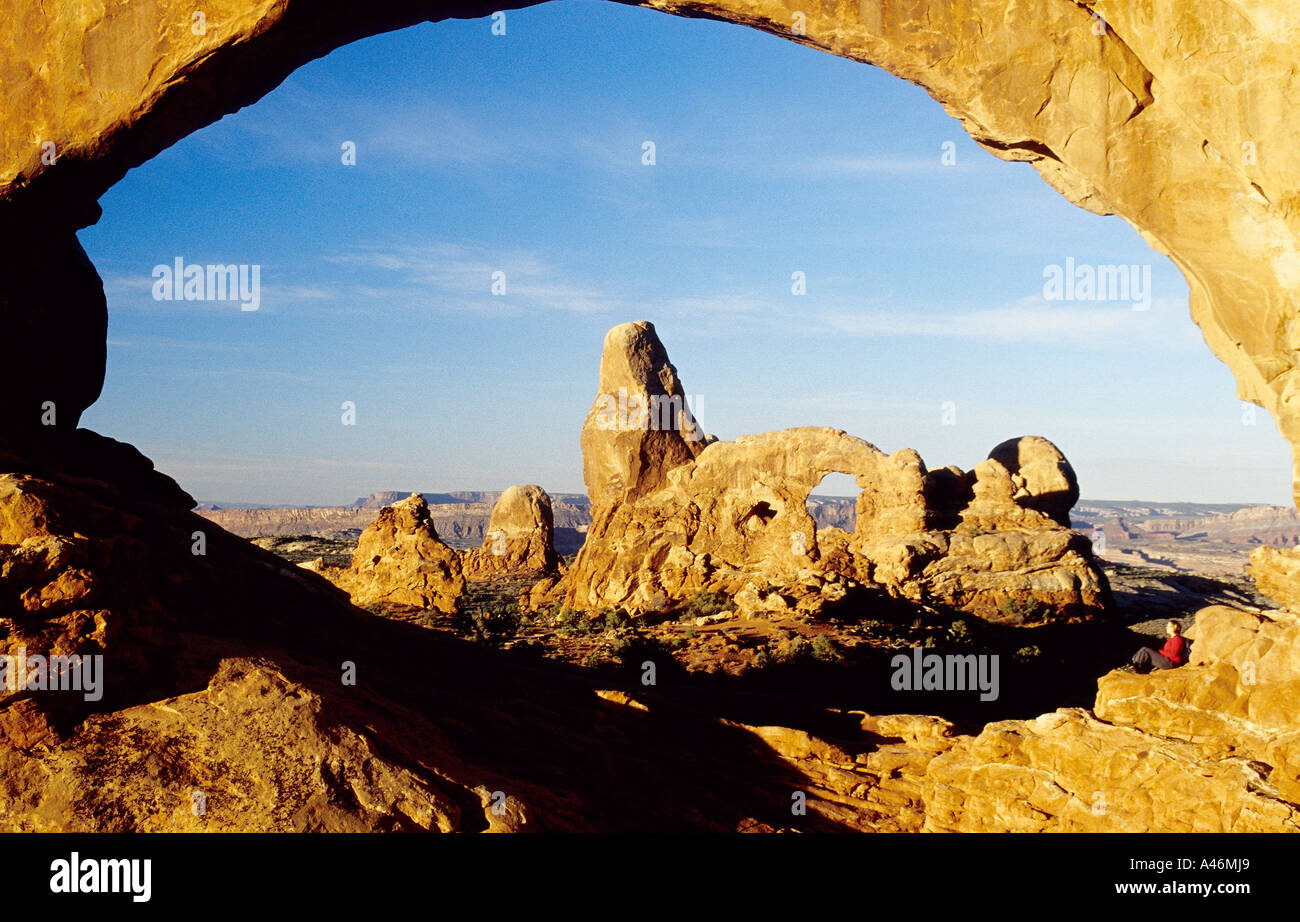 USA Utah Arches National Park North Window with view of Turret Arch ...