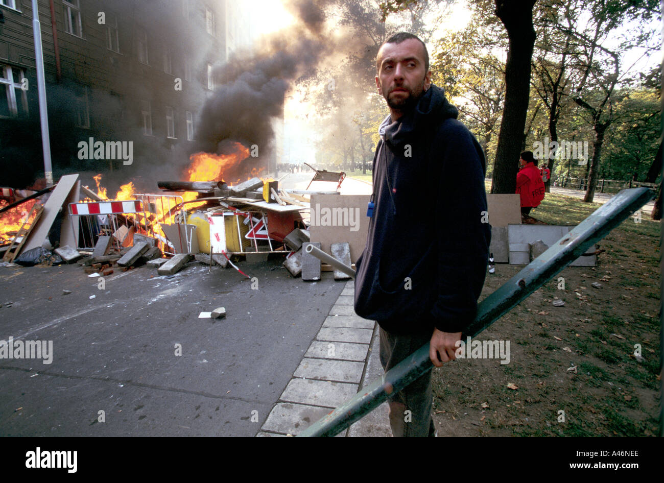 rioter and barracade at the anti globalisation riots during 55th annual ...