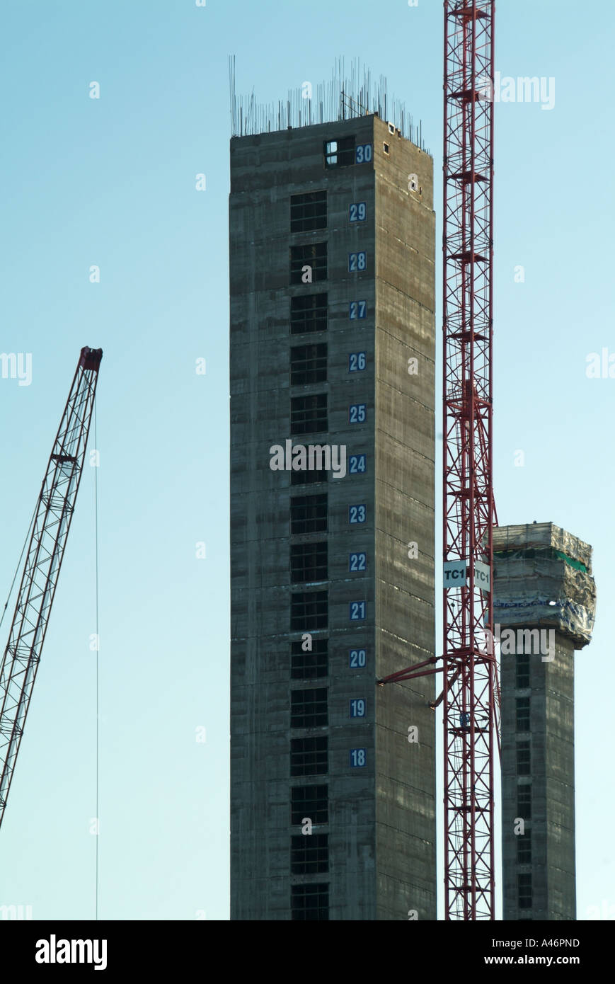 East end of London new tower block core being constructed with floor ...