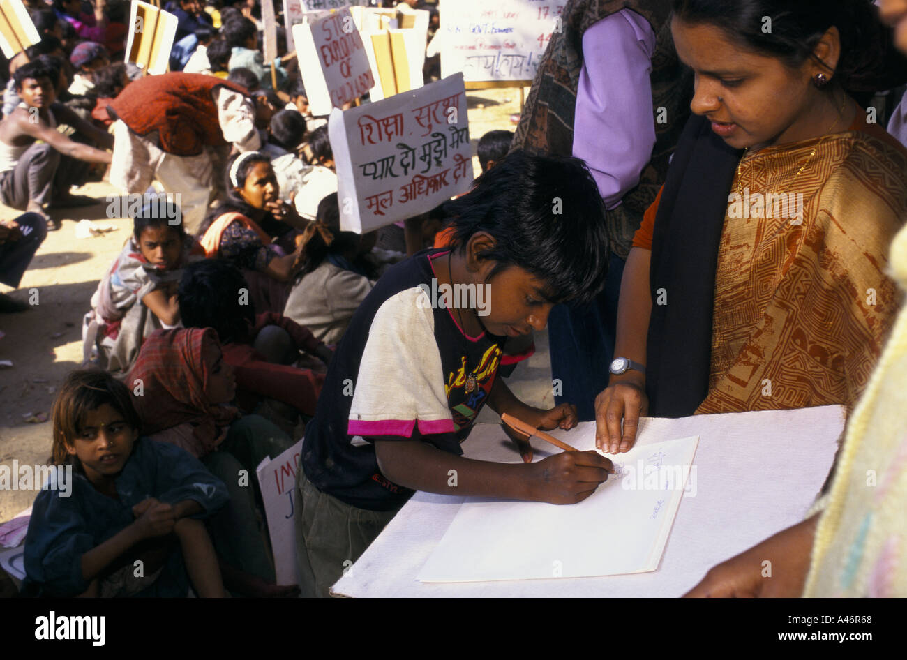 a young child worker joins the bal mazdoor child trade union at a ...