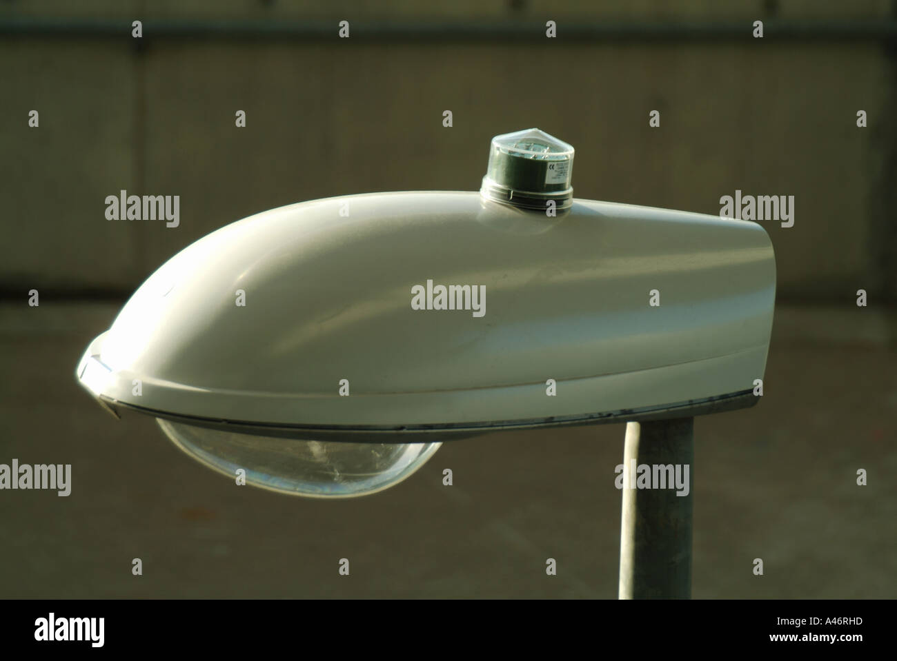 Close up of street light lamp housing showing the automatic electronic ...