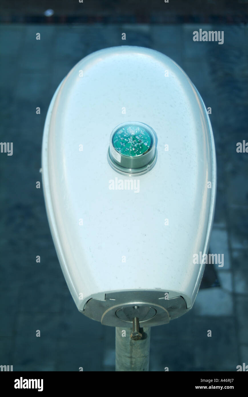 Close up aerial view from above looking down at street light lamp ...