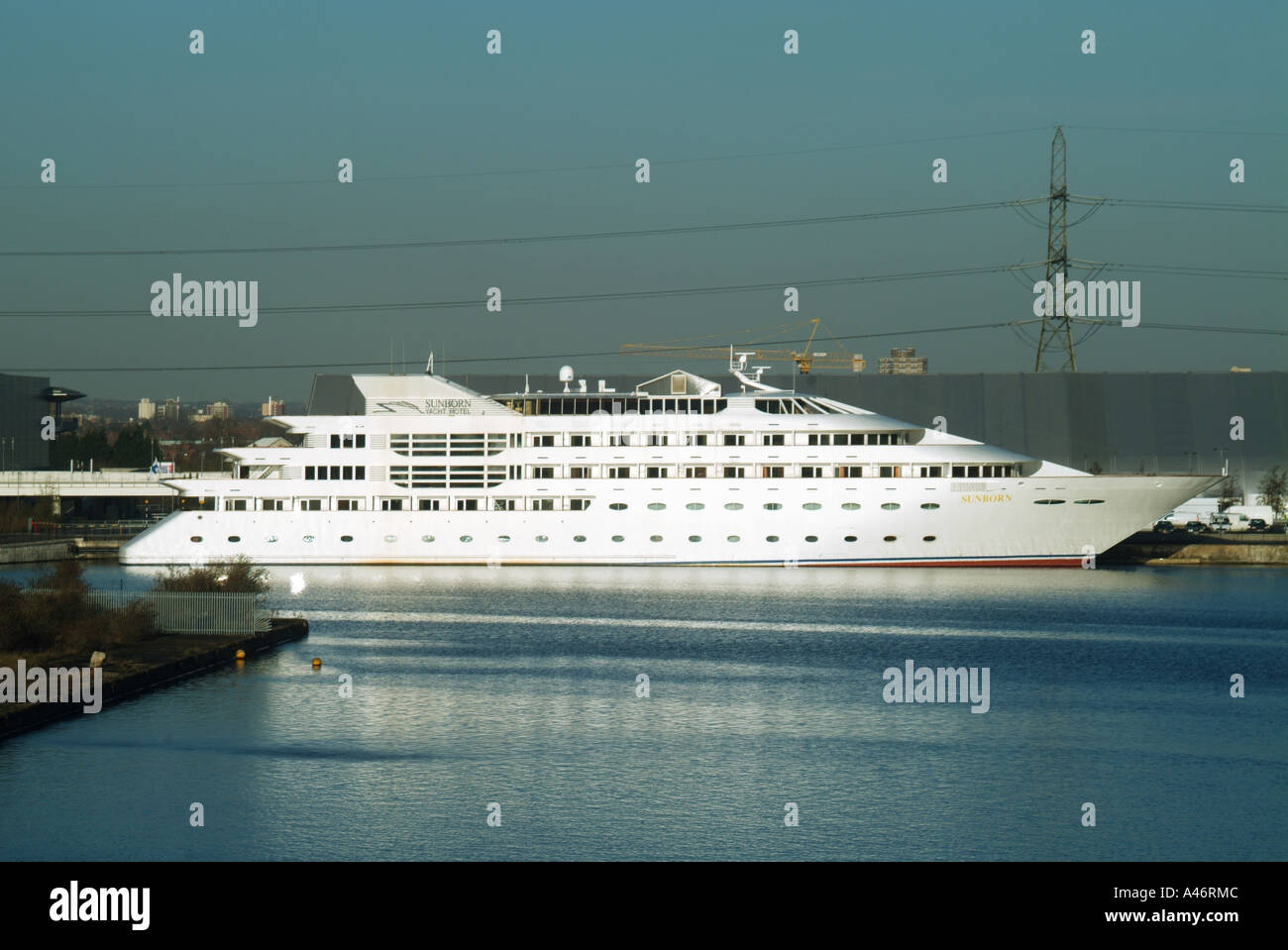 Sunborn floating hotel moored in the Royal Victoria Dock close to the ...