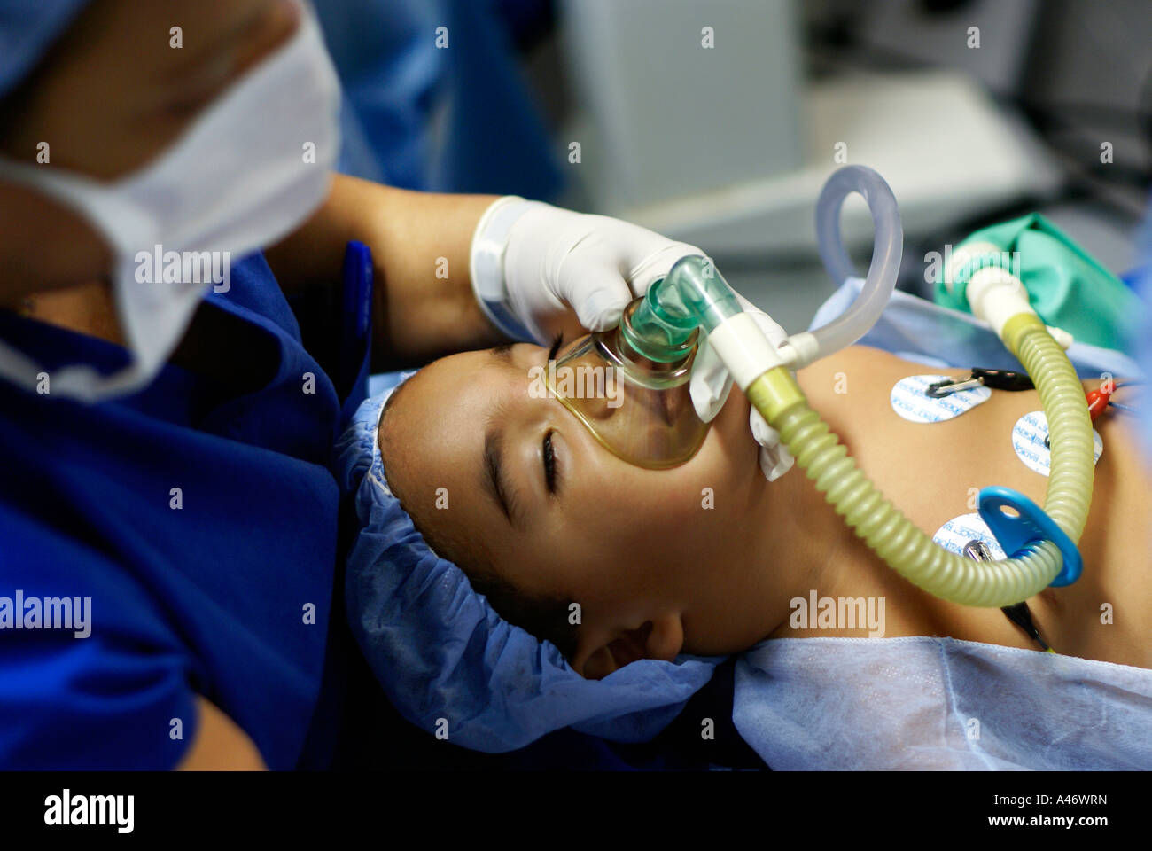 Anaesthesiaof a small boy before eye surgery, Recife, Brazil Stock ...