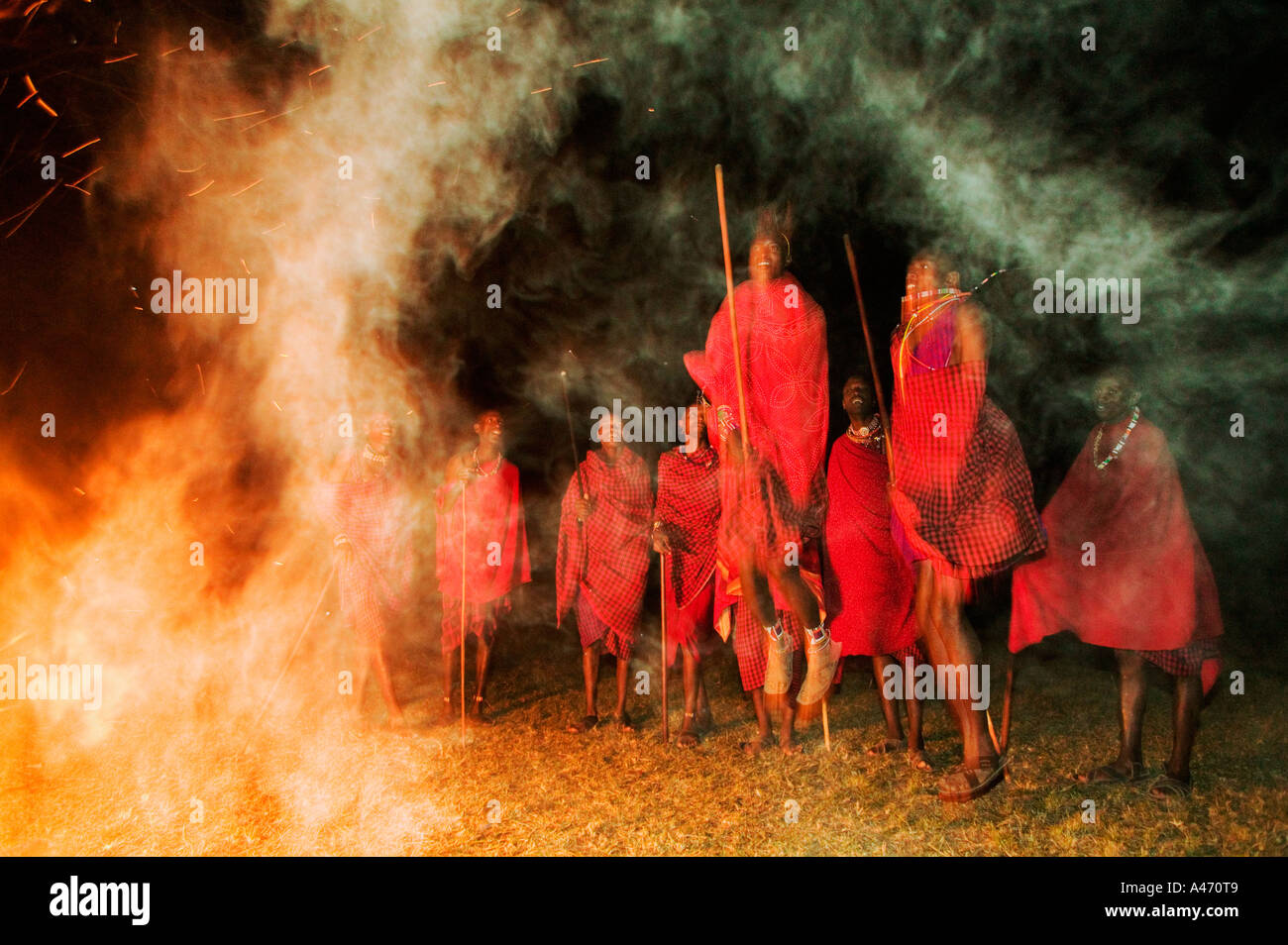 Maasai Warrior jumping dance Leap into the air to demonstrate strength ...