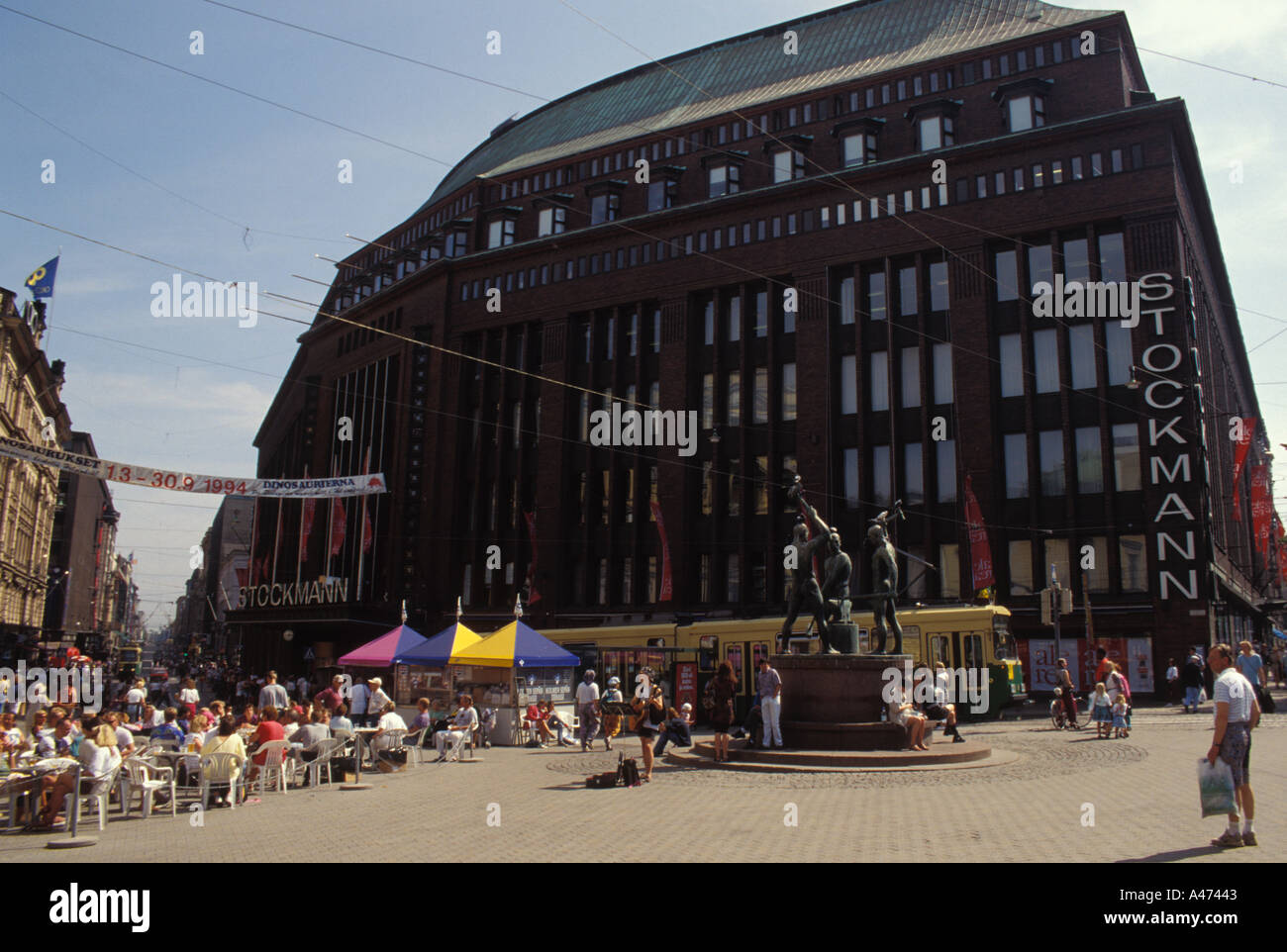 Finland Helsinki Three Smiths Statue Stockmann department store Stock ...