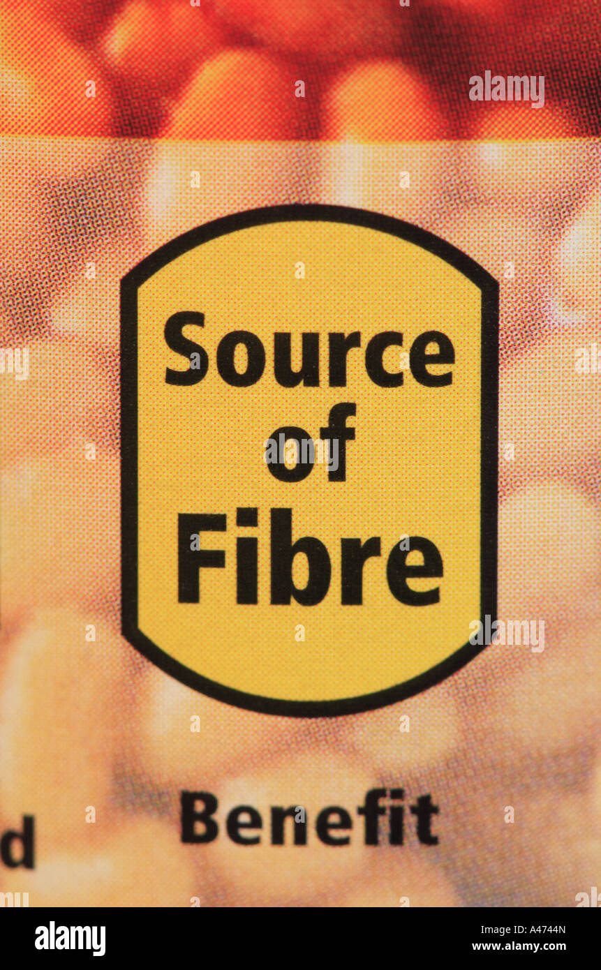 Source of fibre food product labeling Stock Photo - Alamy