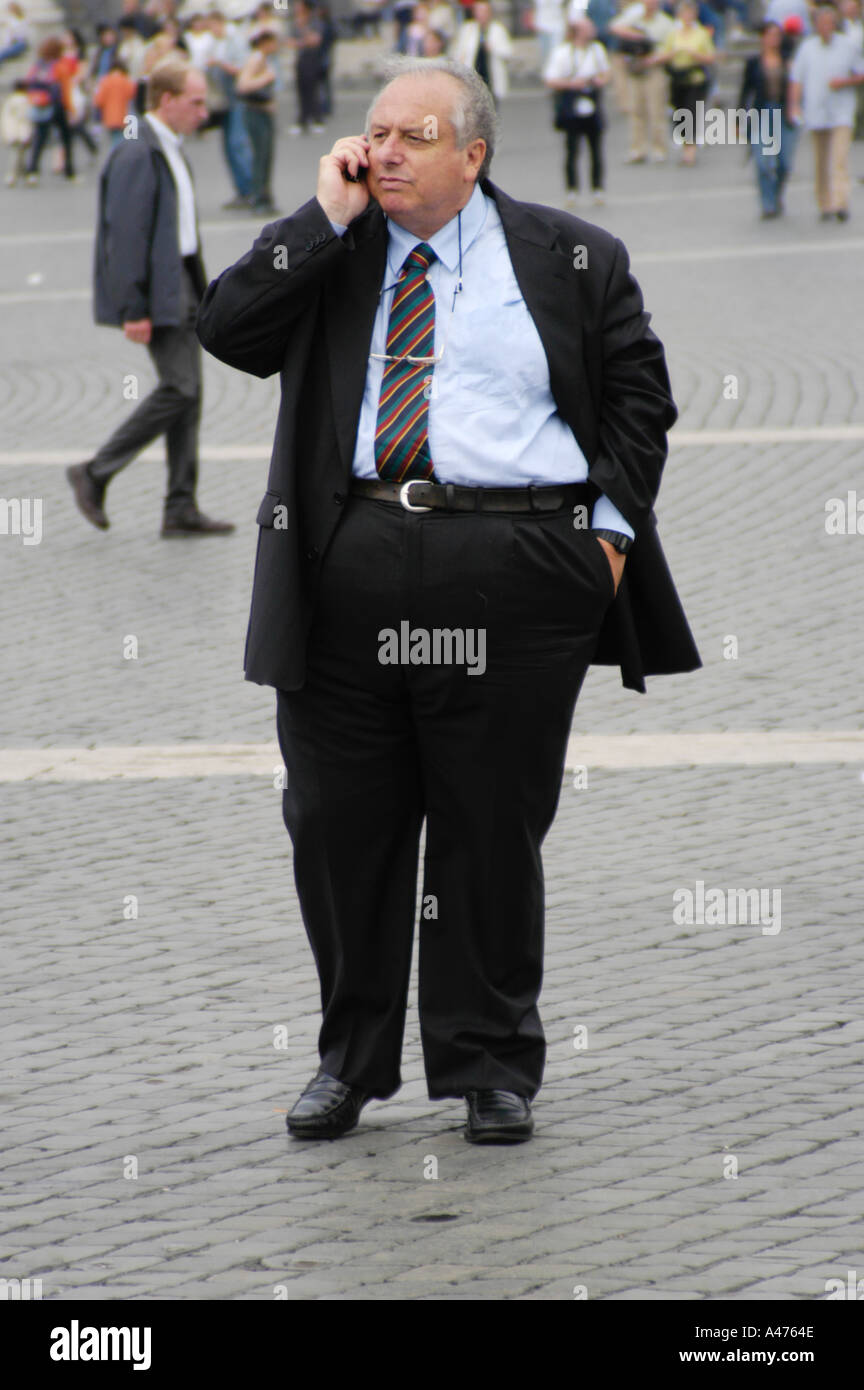 Fat Man on Mobile Phone Stock Photo - Alamy