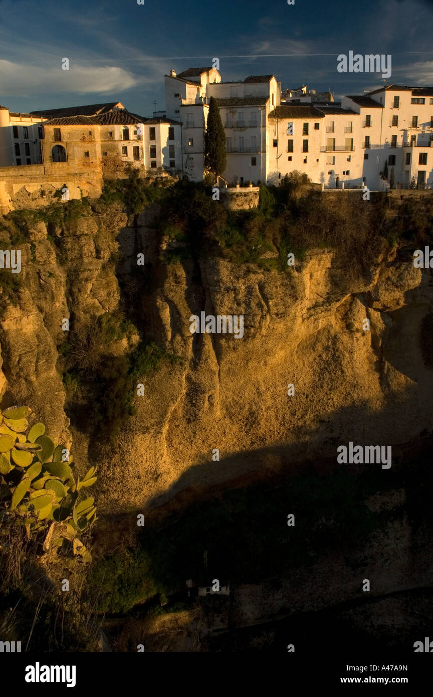 Evening light on the Old Town of Ronda/Rhonda, Spain, above the gorge ...
