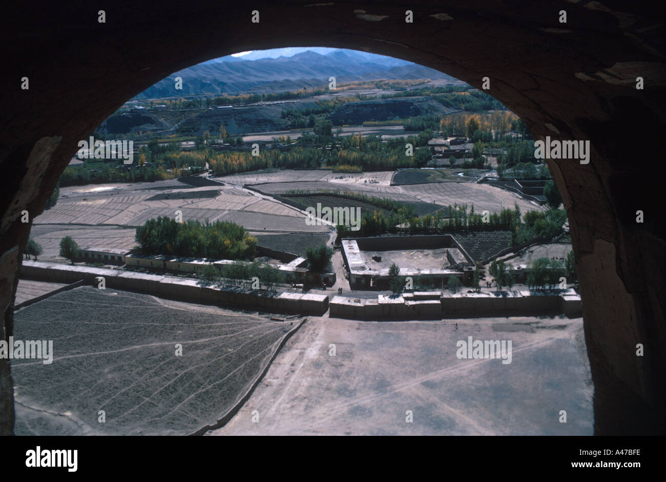 View of Bamiyan valley from the head of the large Buddha Afghanistan ...