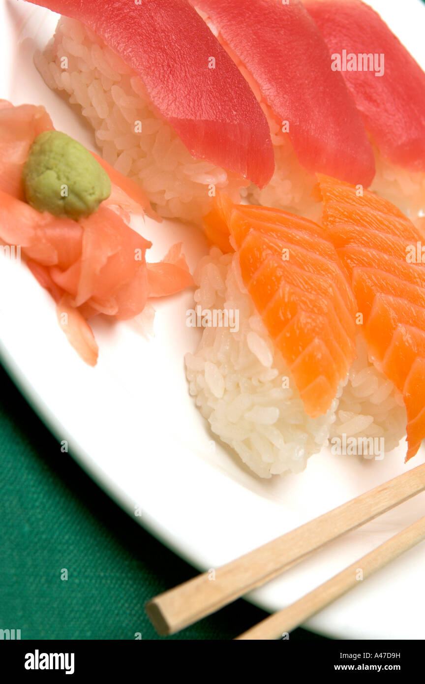 sushi variety food raw salmon tuna snapper japanese with wasabi ...