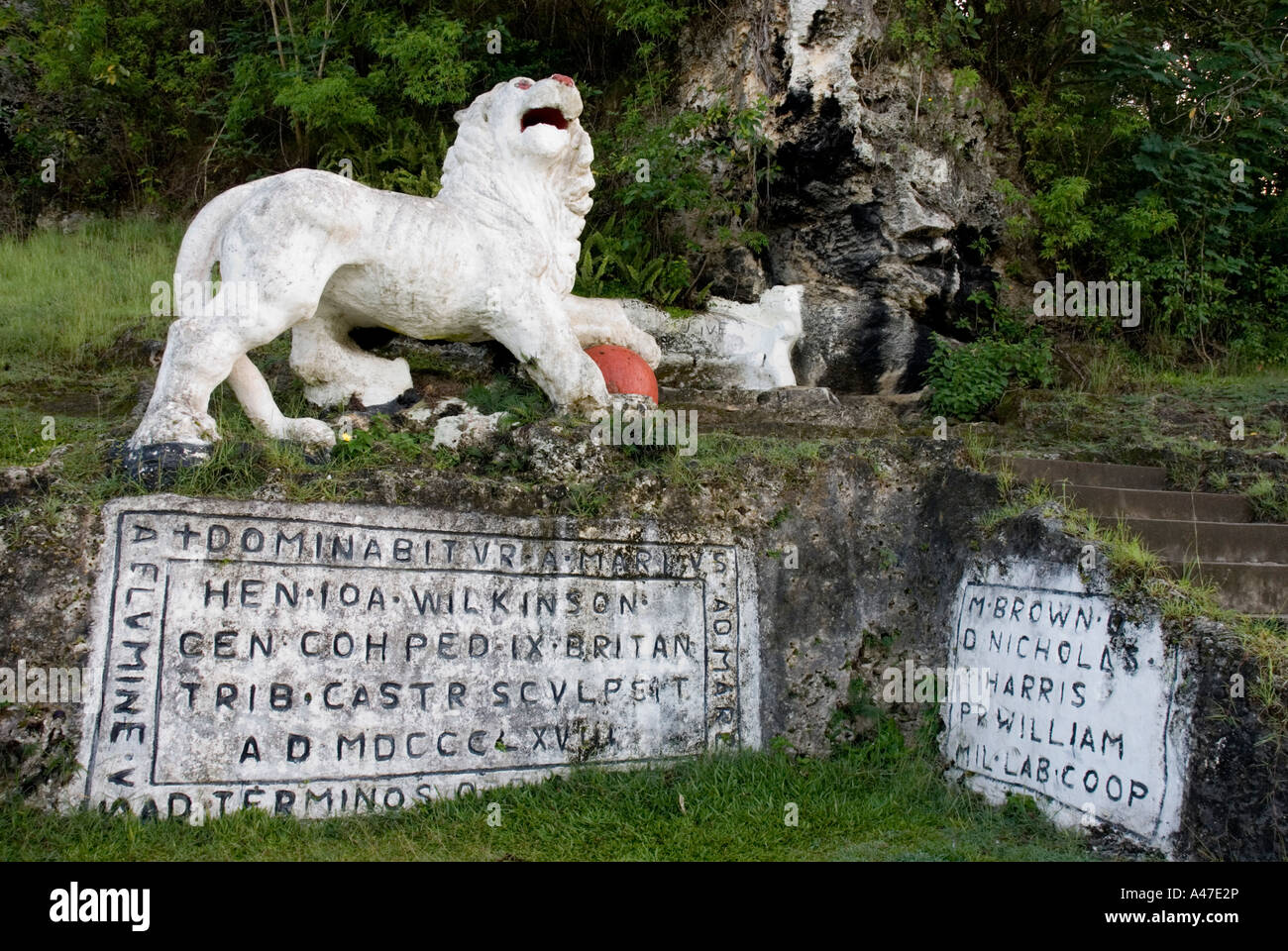Stone Statue of Lion and Inscription, Gun Hill, St George, Barbados ...