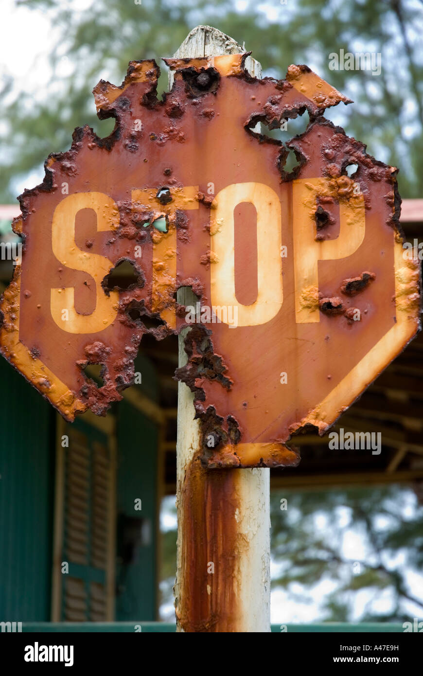 Broken Rusty Stop Sign, Martin s Bay, St John, Barbados, 8/06 Stock ...