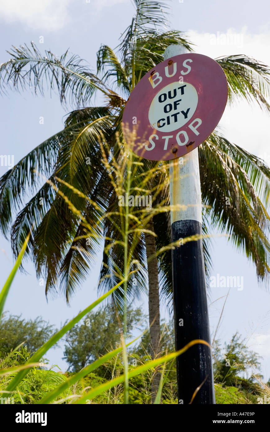 Bus Stop, Out of City Sign, in Khus Khus Grass, Road Out of Martin s ...