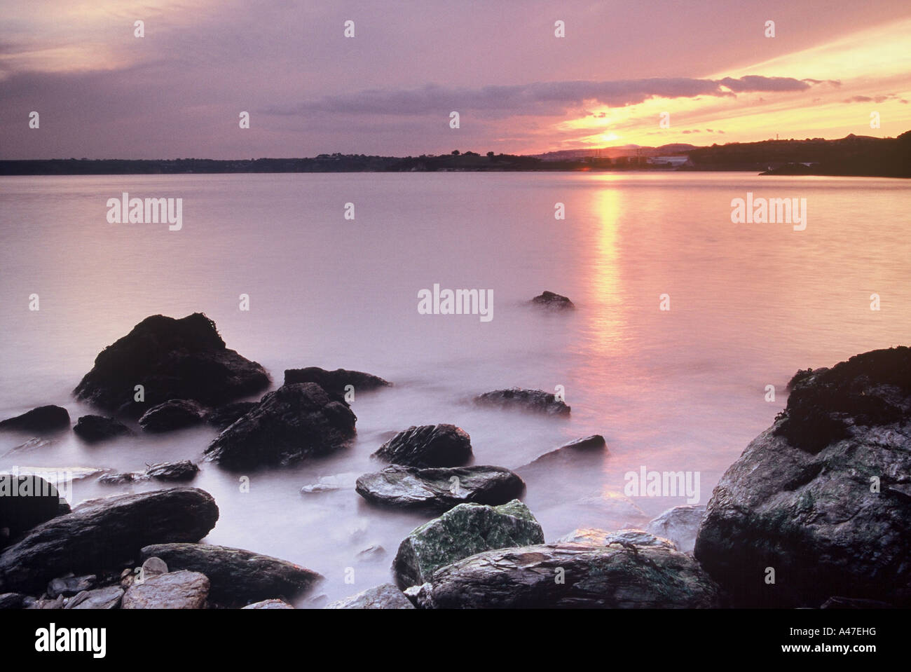 sunset seascape, tywardreath bay, cornwall UK Stock Photo - Alamy