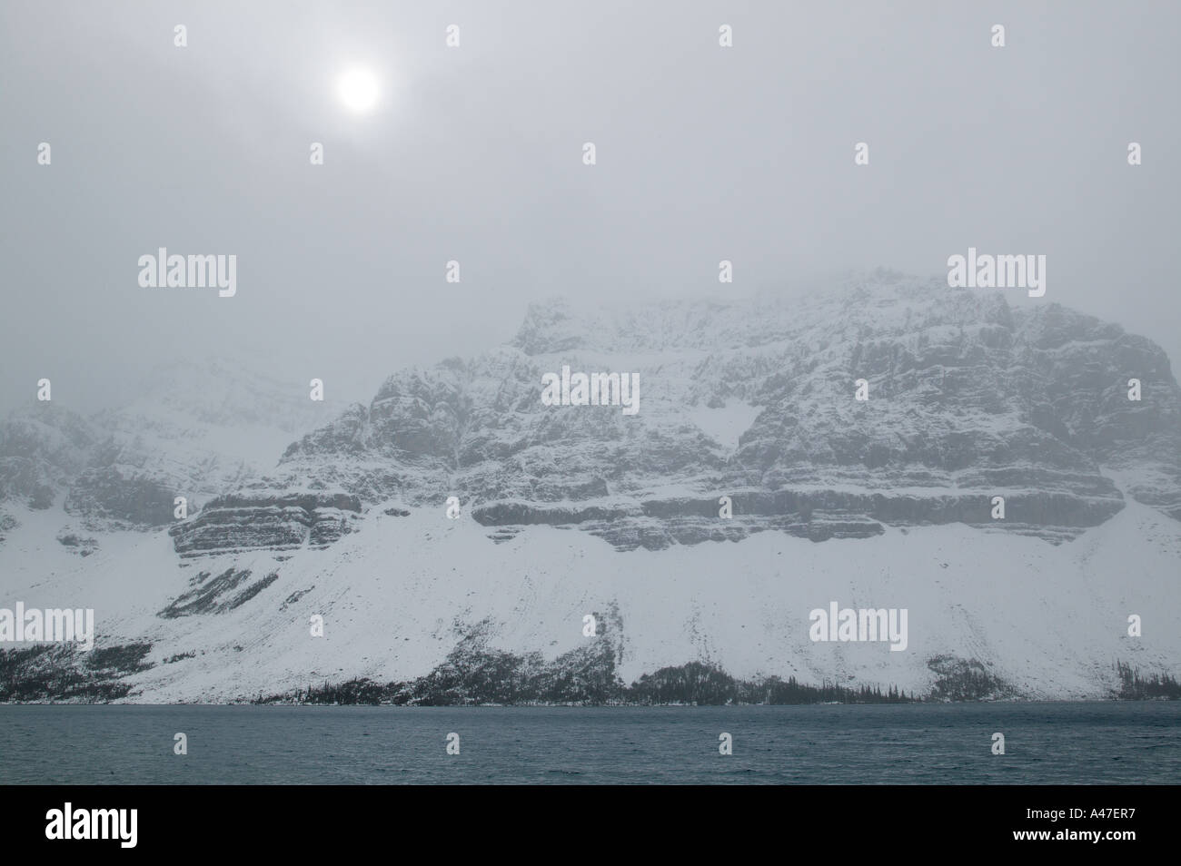 Crowfoot Mountain and Bow lake during an October snow storm Banff ...