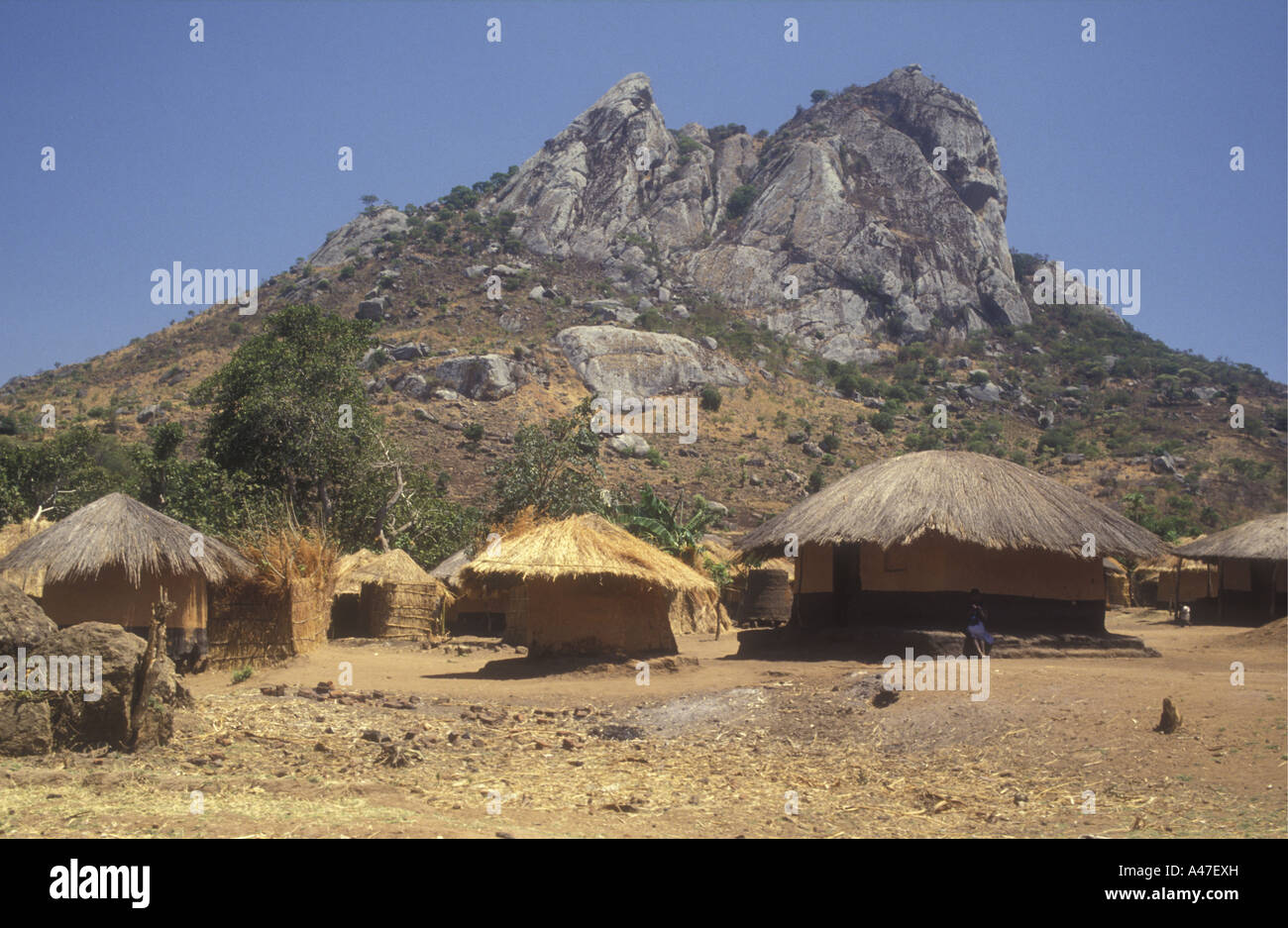 Traditional village near Nkhoma Malawi with mud and wattle round huts ...