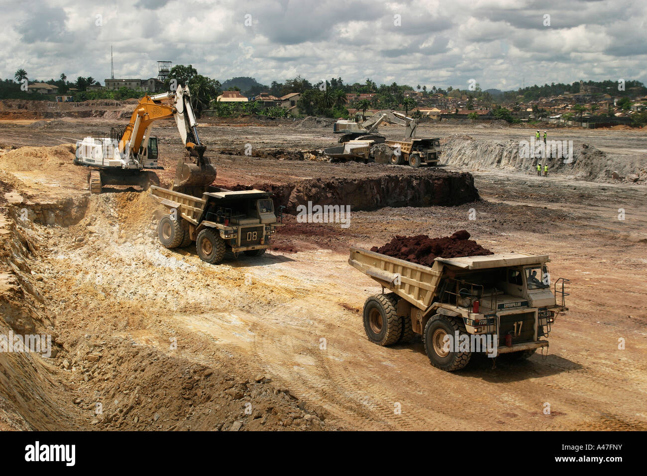 Dumper trucks being filled with gold ore body for transport from ...