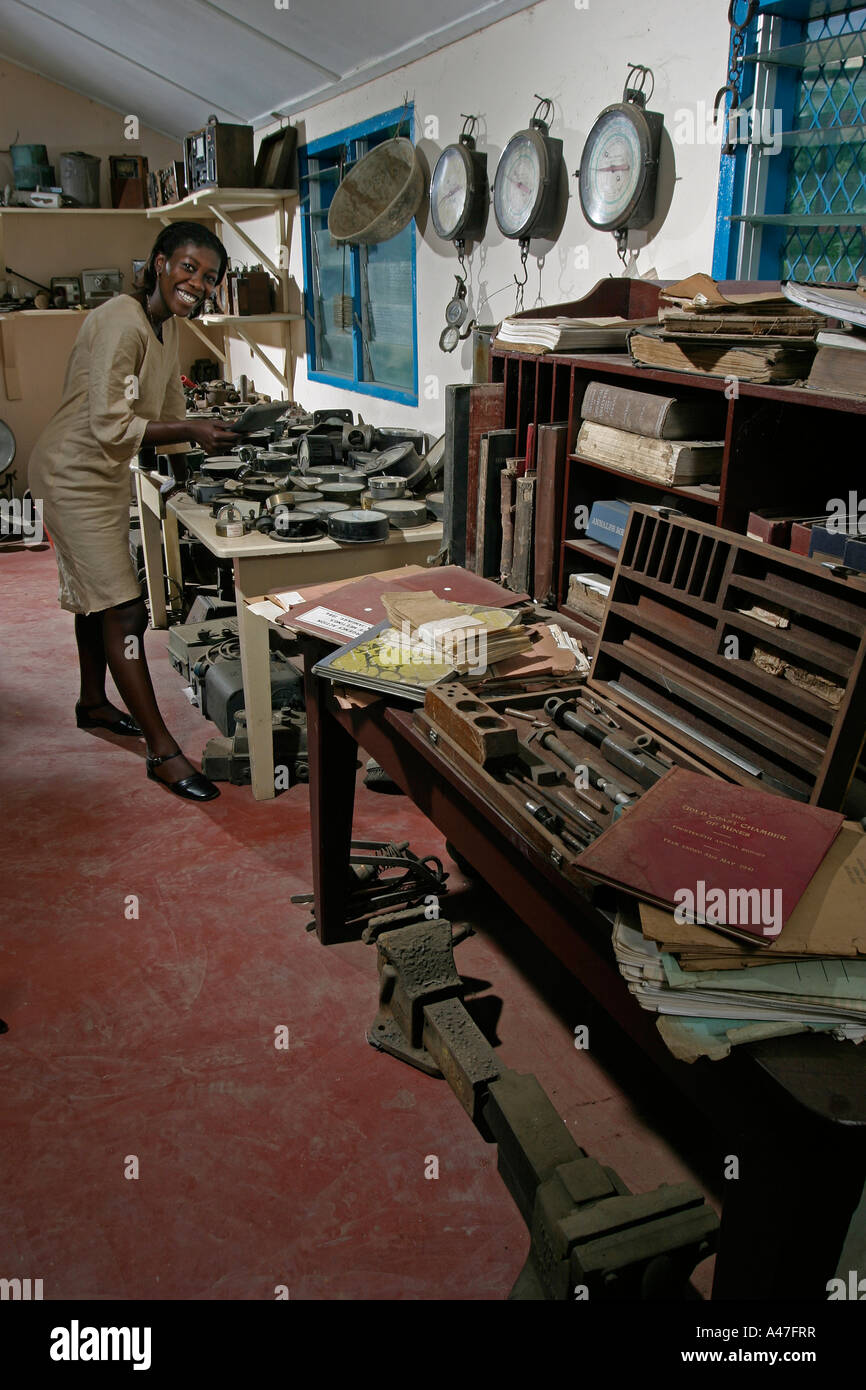 Woman curator in goldmine information centre and museum, Prestea, Ghana ...