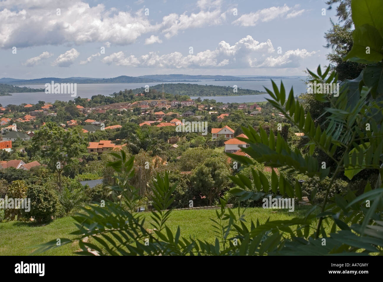 Panoramic view to South East of Kampala and Lake Victoria from Kololo ...