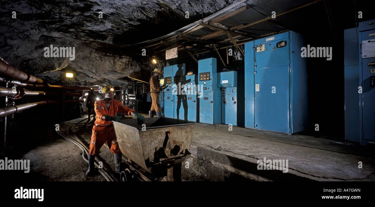Electricity substation with transformers supplying power for underground gold mine, Ghana, West ...