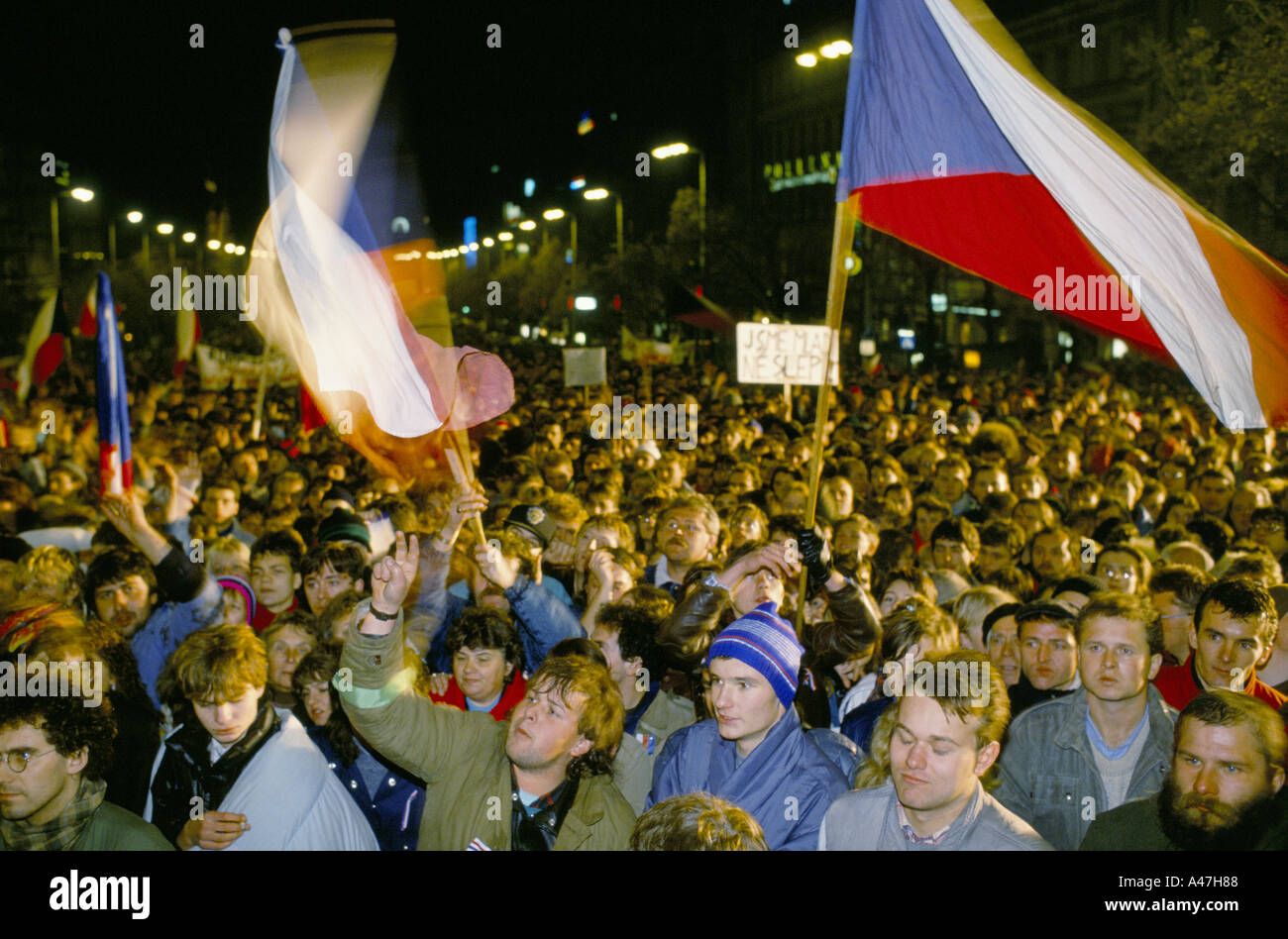 Protesters in Wenceslas Square Prague a few days before the collapse of ...