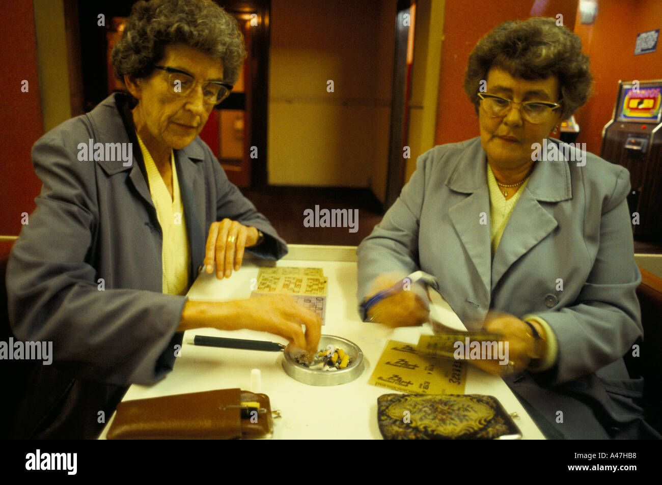 Woman Smoking Filling In Numbers On Card Bingo Hall South London 1984 Woman Smoking Filling In Numbers On Card Bingo Hall South London 1984