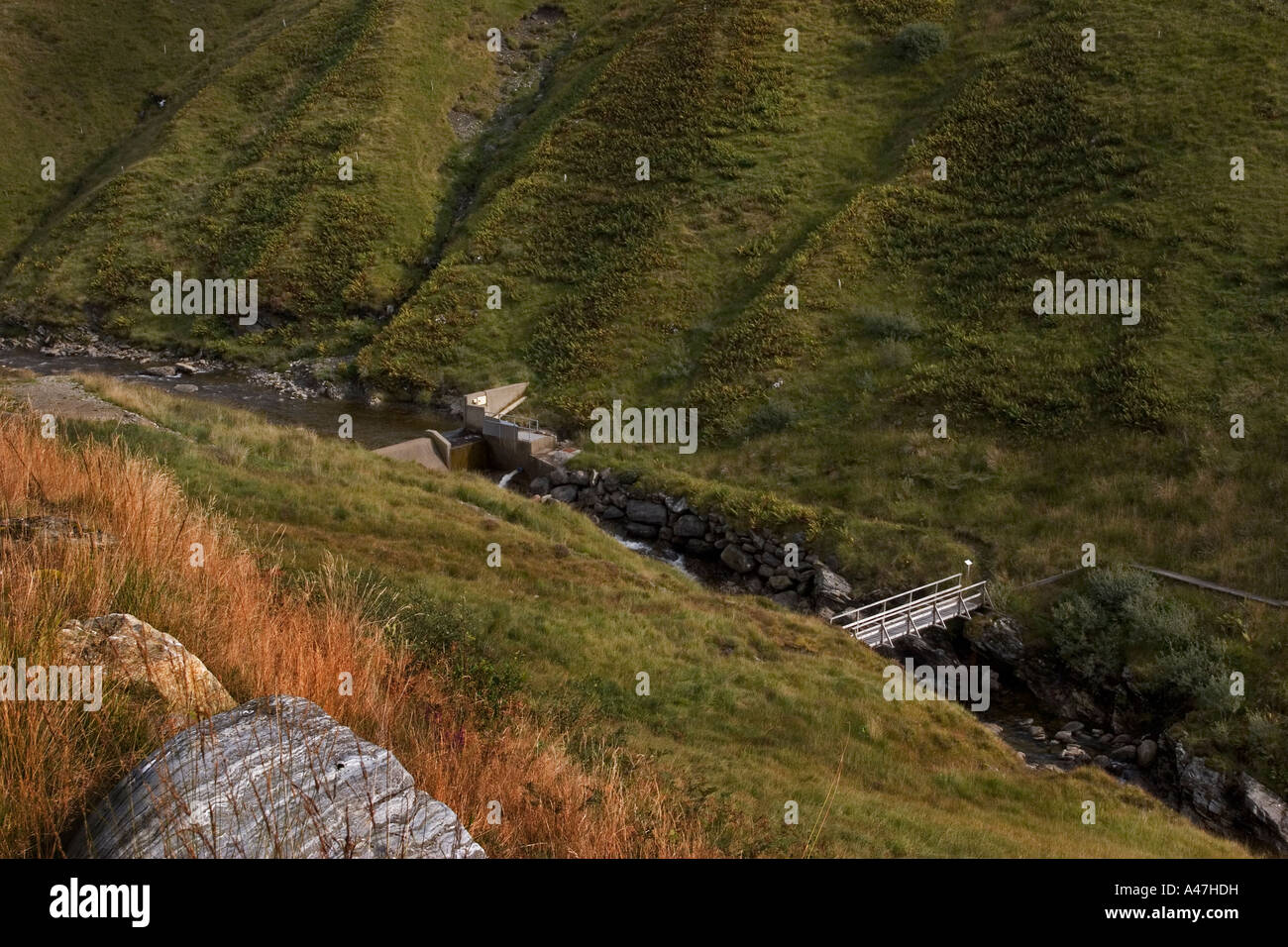 Weir of small scale hydro electric power scheme Gleann a Chlachain ...