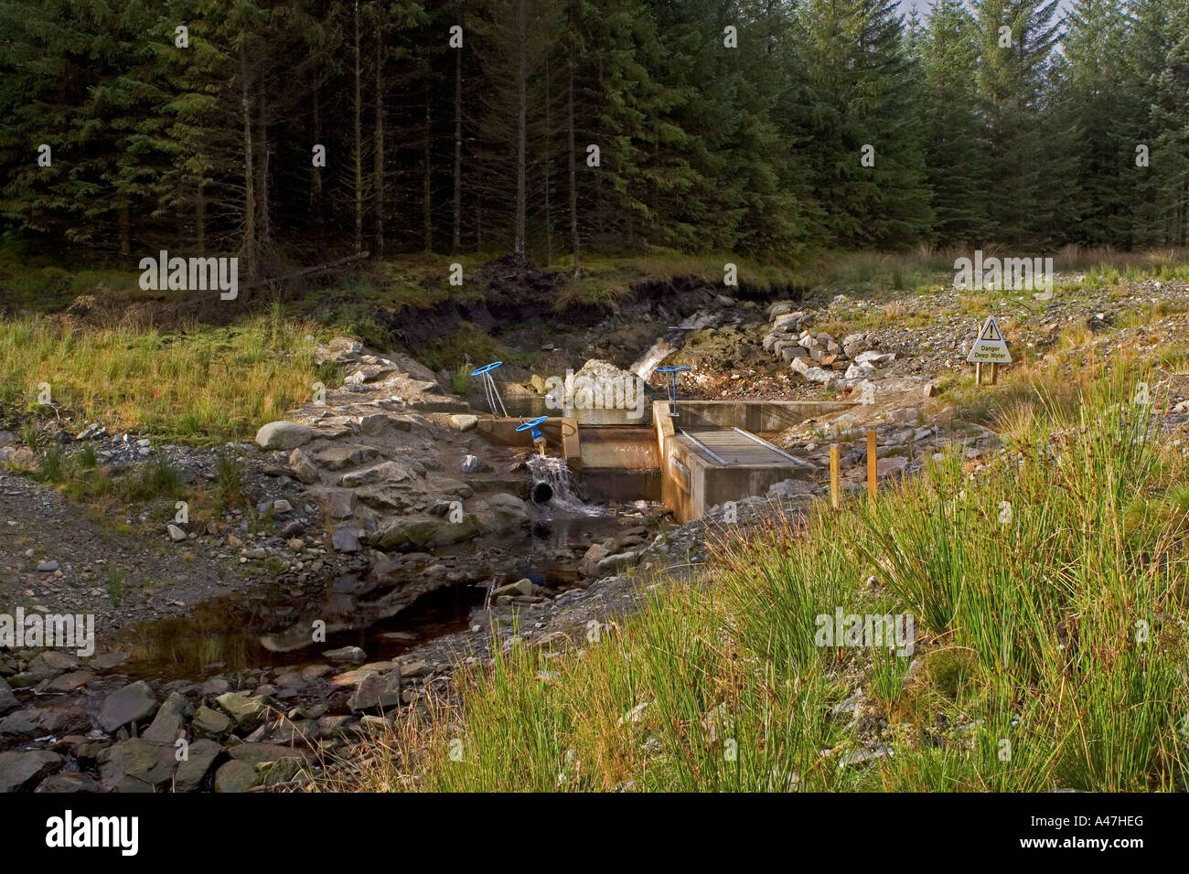 Weir of small scale hydro electric power scheme, Scotland UK Stock ...