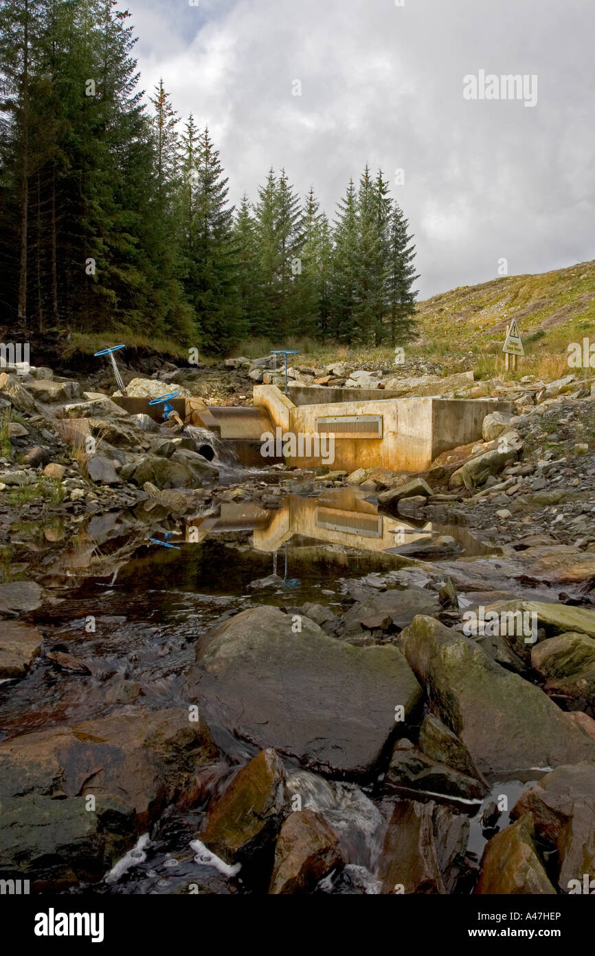 Weir of small scale hydro electric power scheme, Scotland UK Stock ...