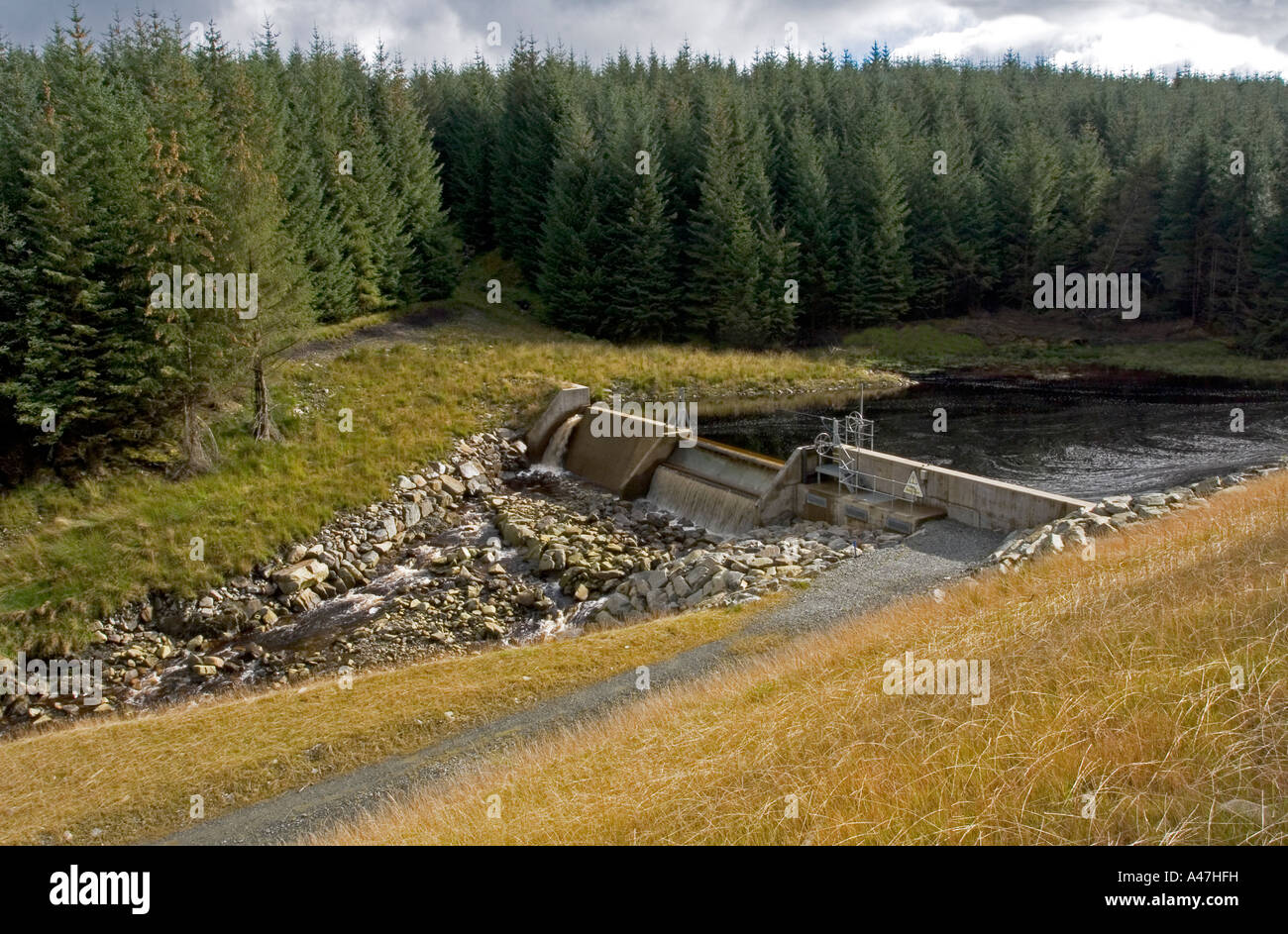 Weir of small scale hydro electric power scheme, Scotland UK Stock ...