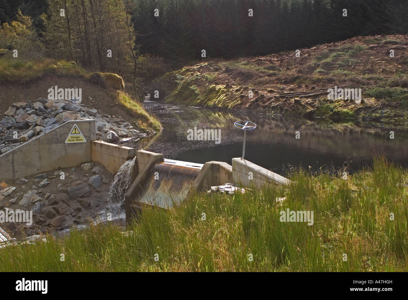Weir of small scale hydro electric power scheme, Scotland UK Stock ...