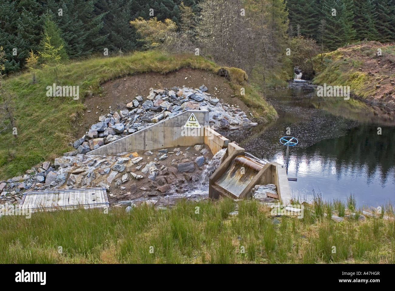 Weir of small scale hydro electric power scheme, Scotland UK Stock ...