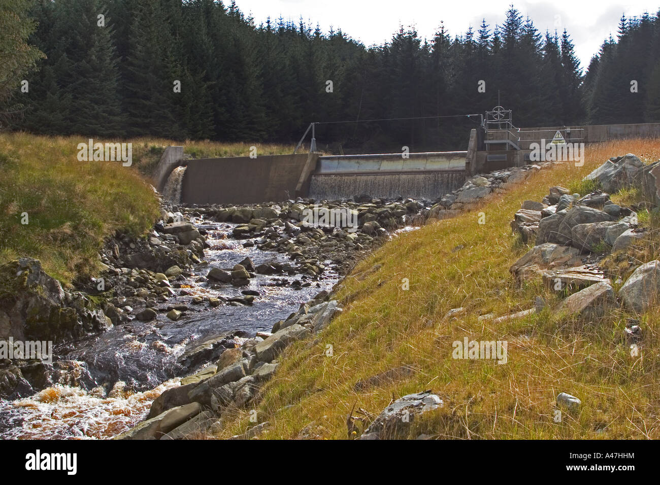 Weir of small scale hydro electric power scheme, Scotland UK Stock ...