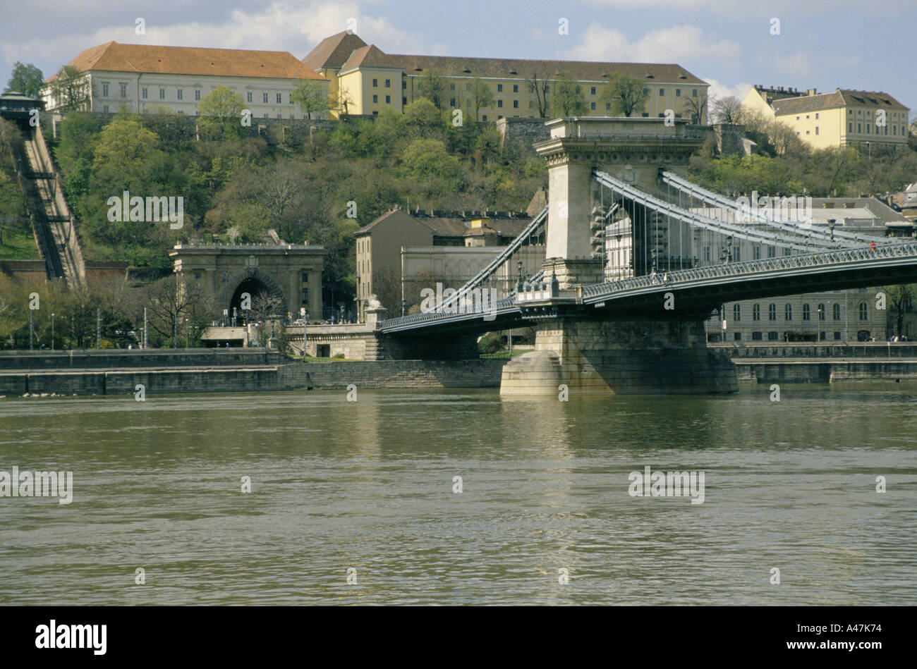 the chain bridge looking towards castle hill budapest Stock Photo - Alamy