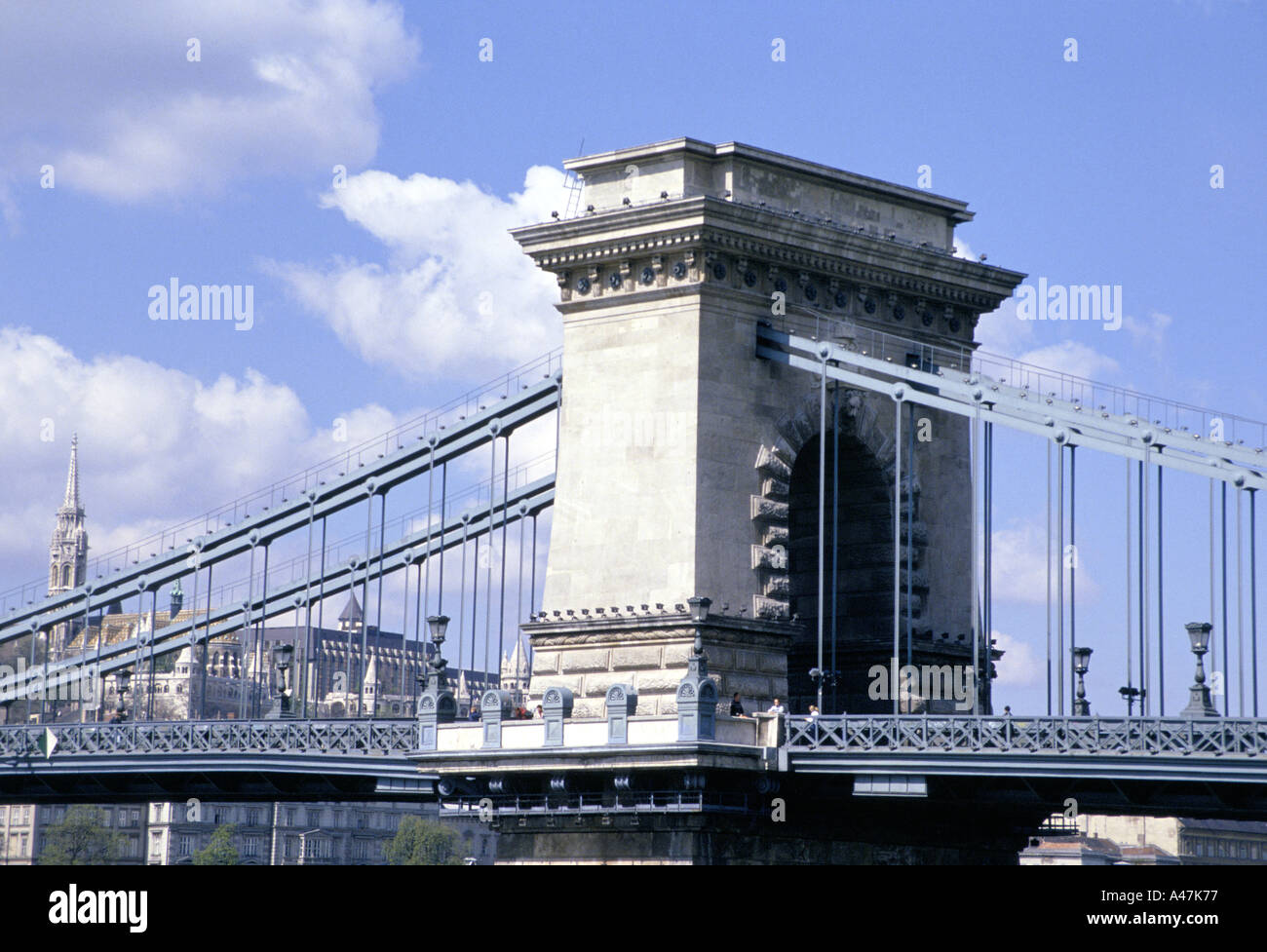 the chain bridge looking towards castle hill budapest Stock Photo - Alamy