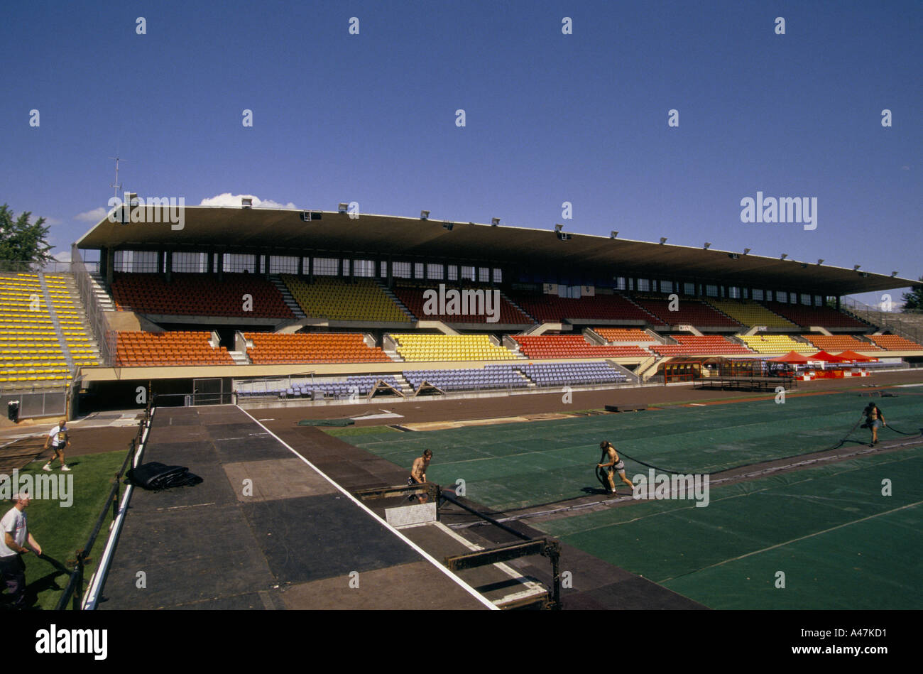 u2 on tour june 1993 pop group u2 on tour rigging crew laying cables ...