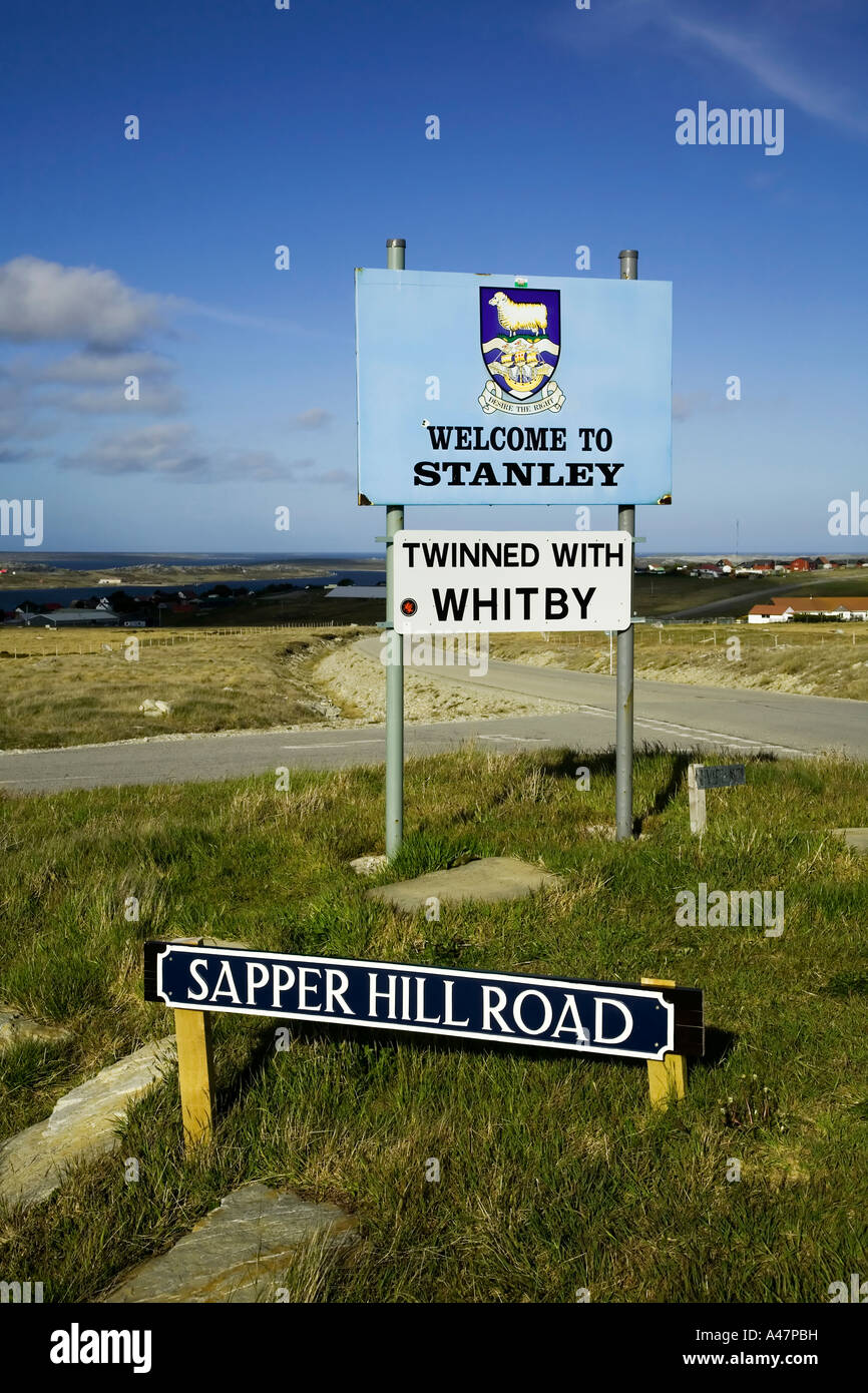 Welcome to Stanley sign Falkland Islands Stock Photo - Alamy