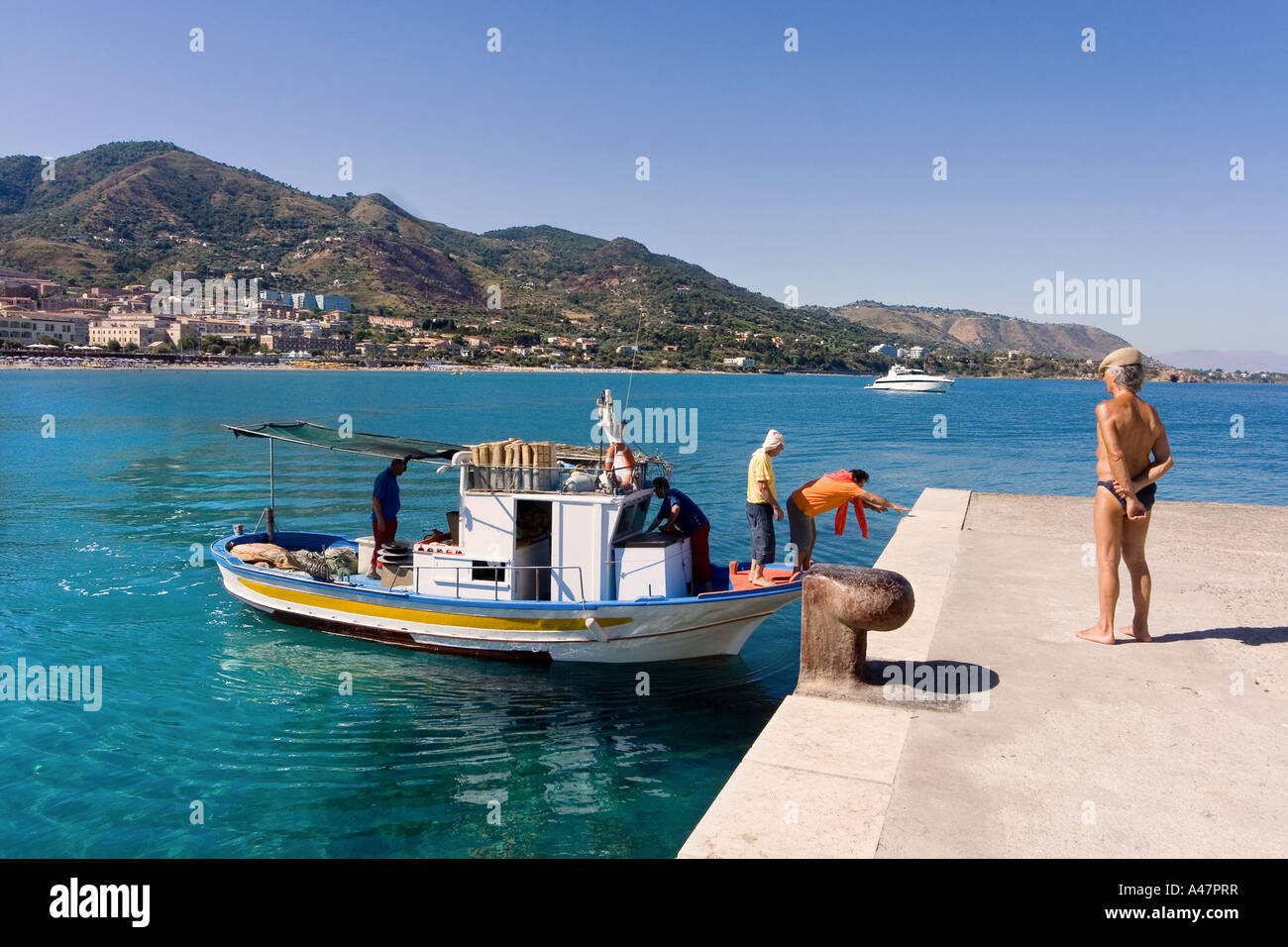 Fishing boat at Cefalu, Sicily, Italy Stock Photo - Alamy