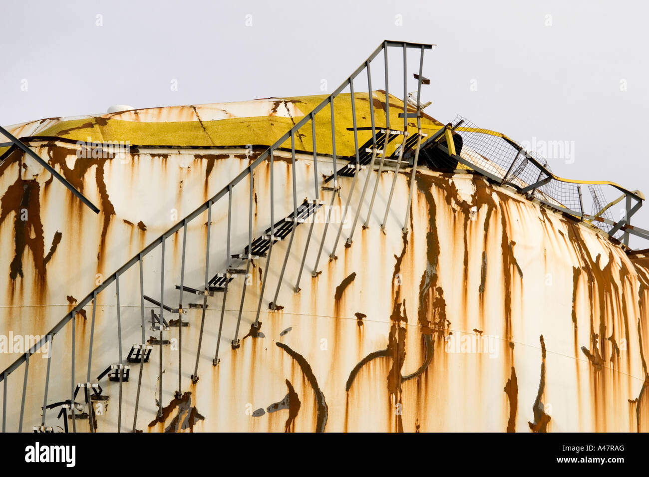 Stairway on damaged oil tank, Buncefield depot, Hemel Hempstead ...
