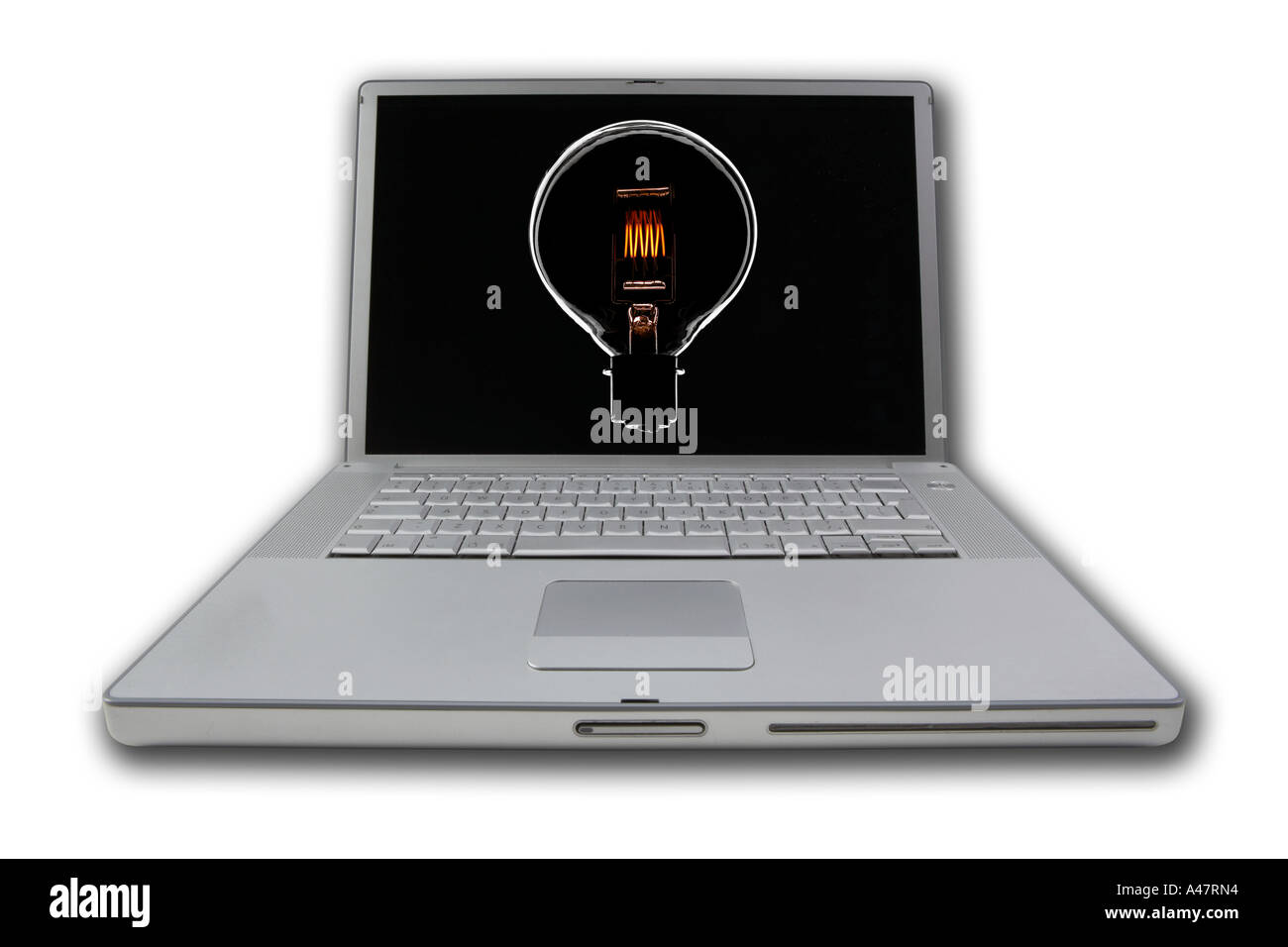 LAP TOP NOTE BOOK COMPUTER DISPLAYING PICTURE OF LIGHT BULB ON SCREEN ...