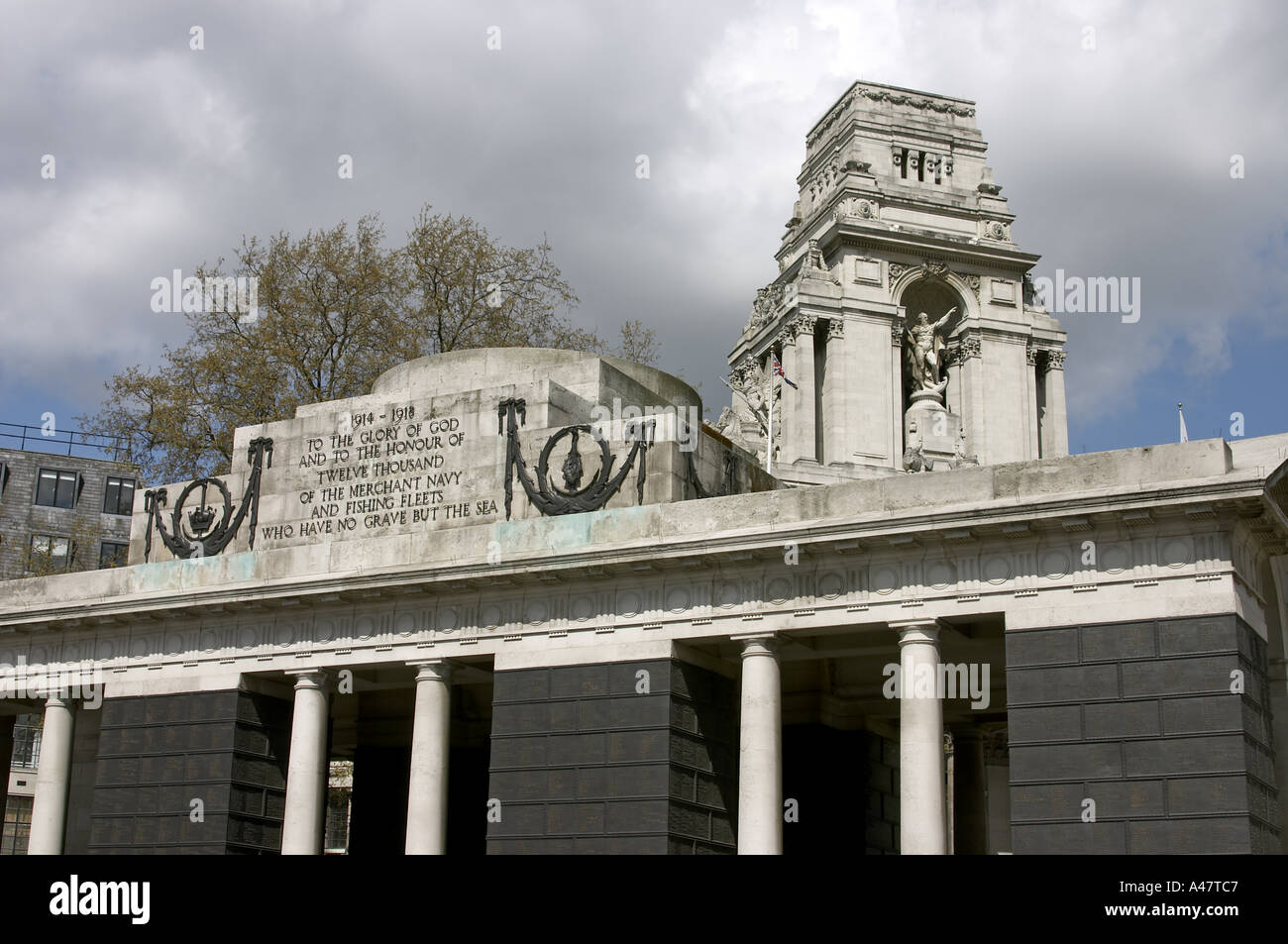 Merchant Navy war memorial with Trinity House Port of London Tower Hill ...