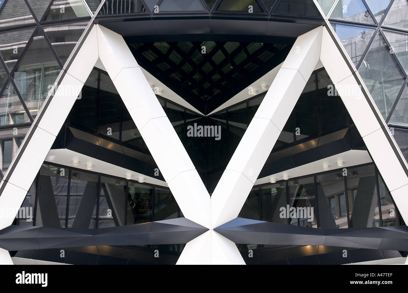 Abstract shapes by main entrance of Swiss Re building The Gherkin by ...