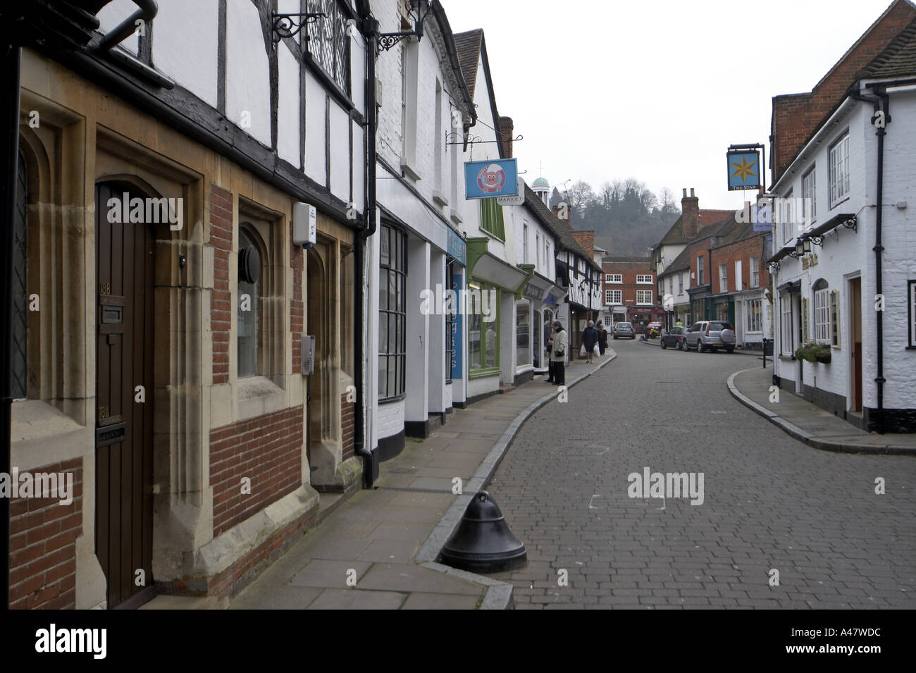 Street scene in historic scenic village of Godalming Surrey England ...