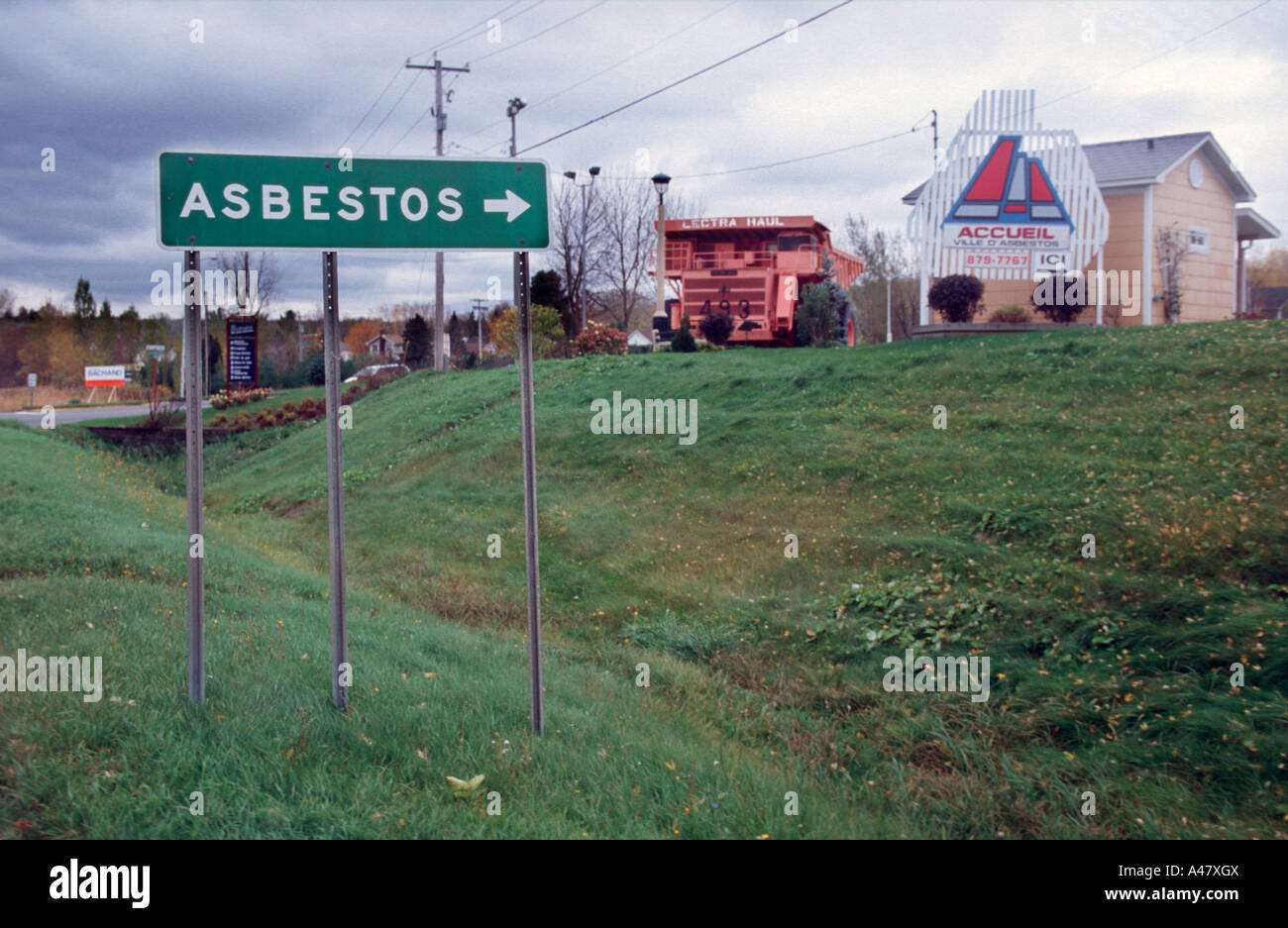 A giant dump truck parked in the town of Asbestos in Estrie Quebec ...