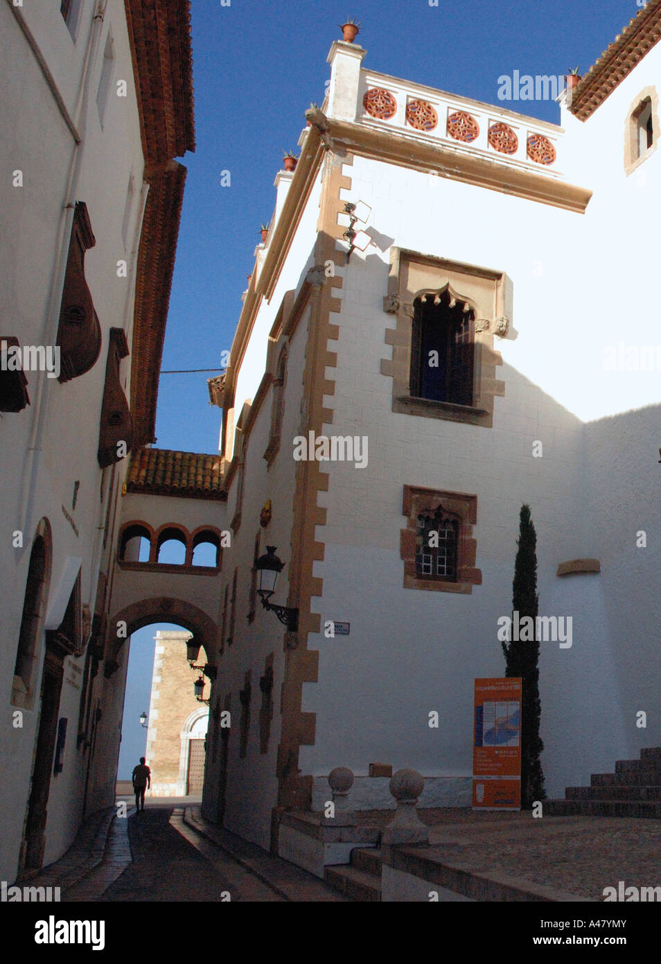 Characteristic view of white buildings old town barri antic Sitges ...